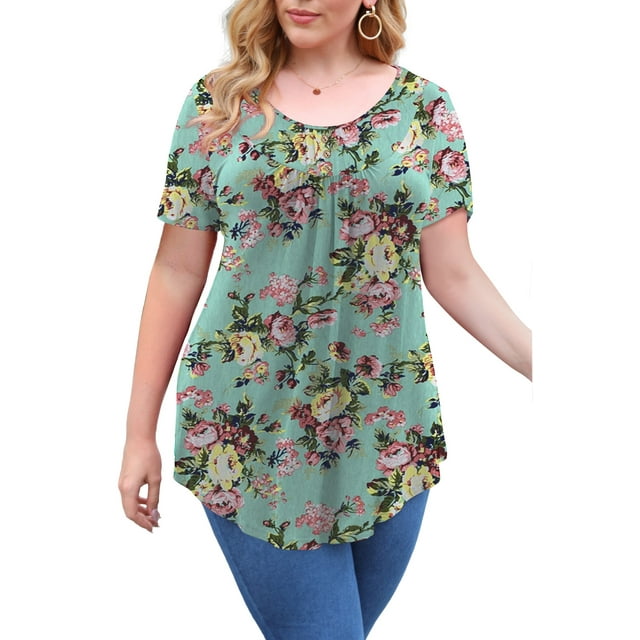 VERABENDI Womens Tops Plus Size Clothes Short Sleeve Button Floral ...