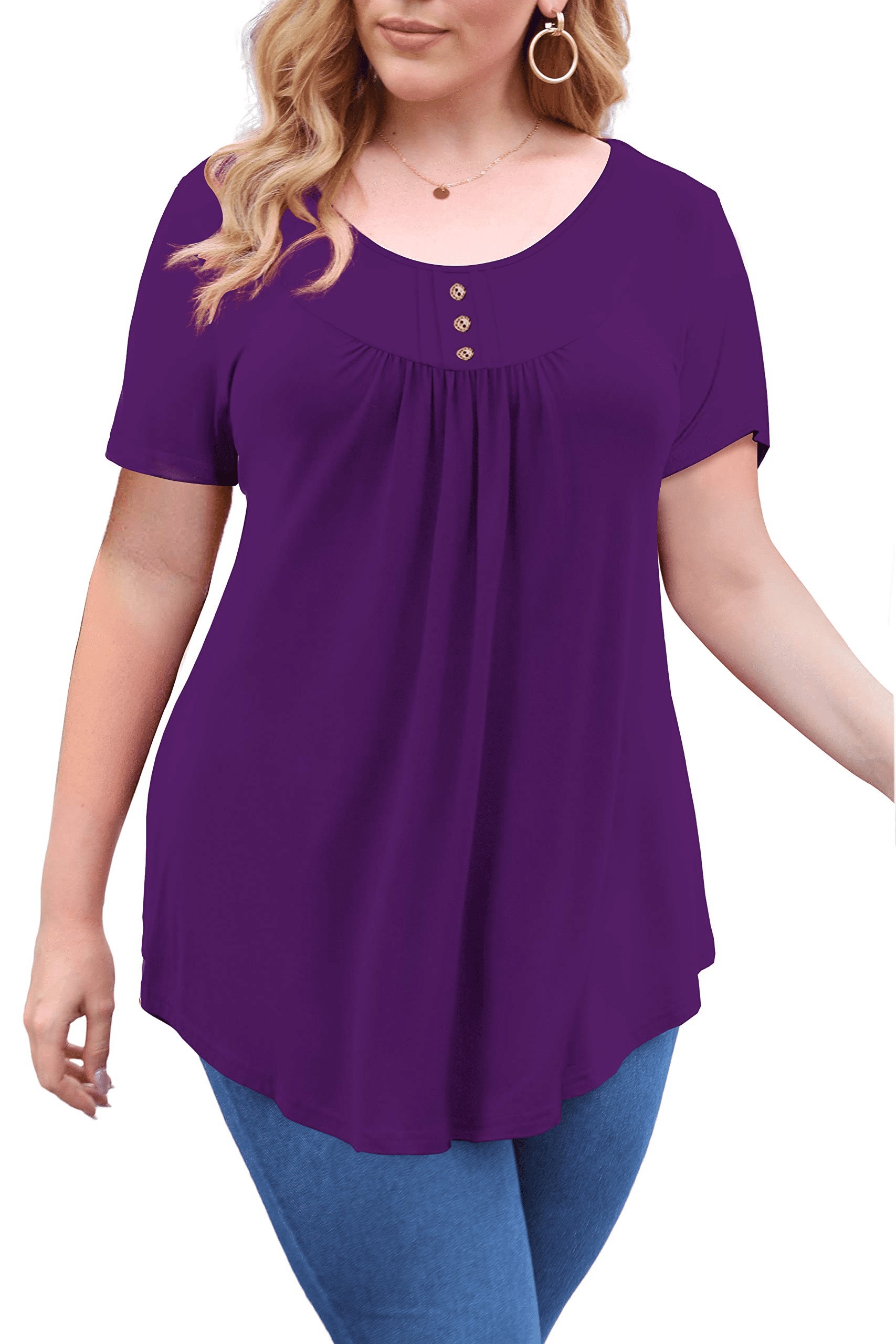 VERABENDI Women's Plus Size Tops Summer Short Sleeve Loose Fit Tunic ...