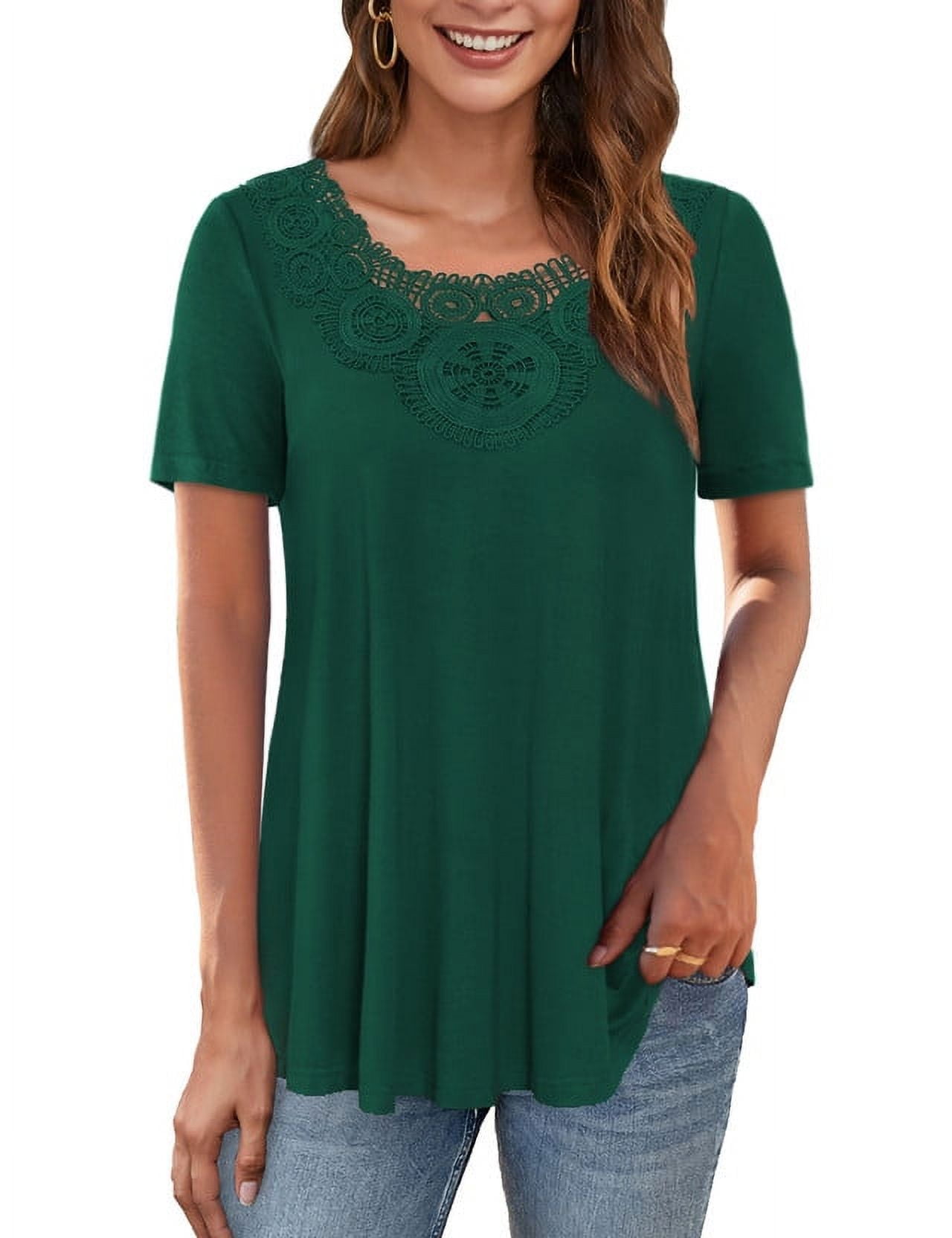 VERABENDI Womens Tops Plus Size Short Sleeves Loose Tunic Blouses Lace ...