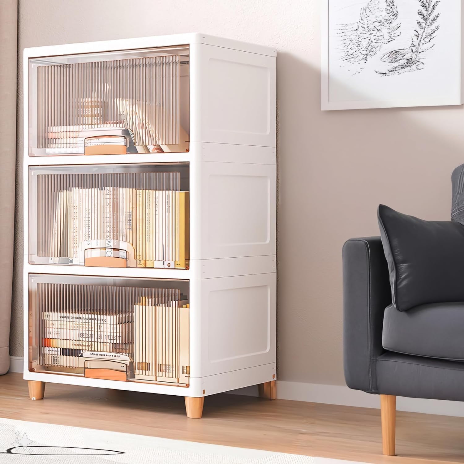 VERAT Plastic Foldable Stackable Organizers Rack Drawer Shelf Storage ...