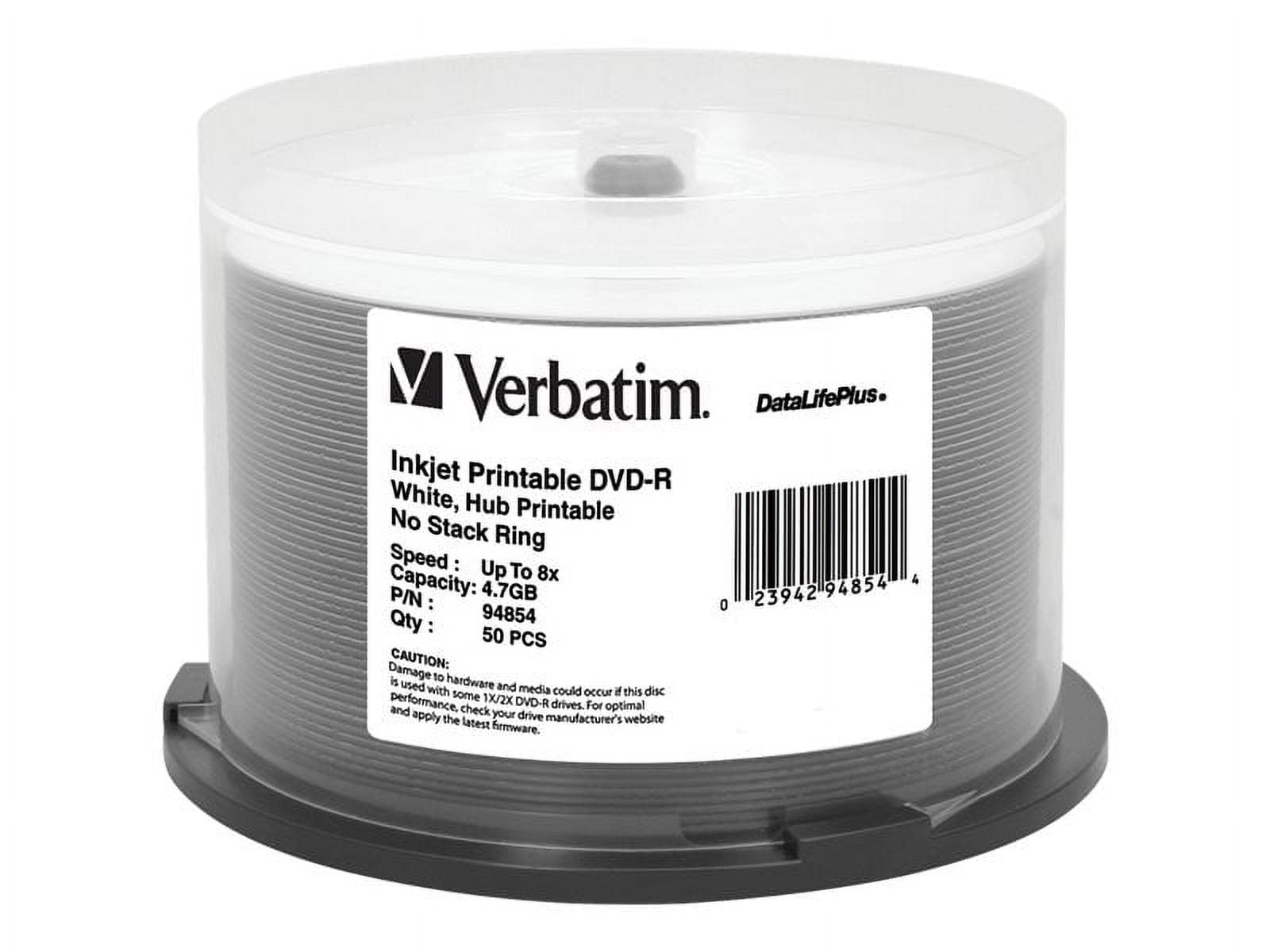 VERBATIM DVD-R DL+ INKJT 50pk 4.7GB/8X SPIN-WHITE - Walmart.com