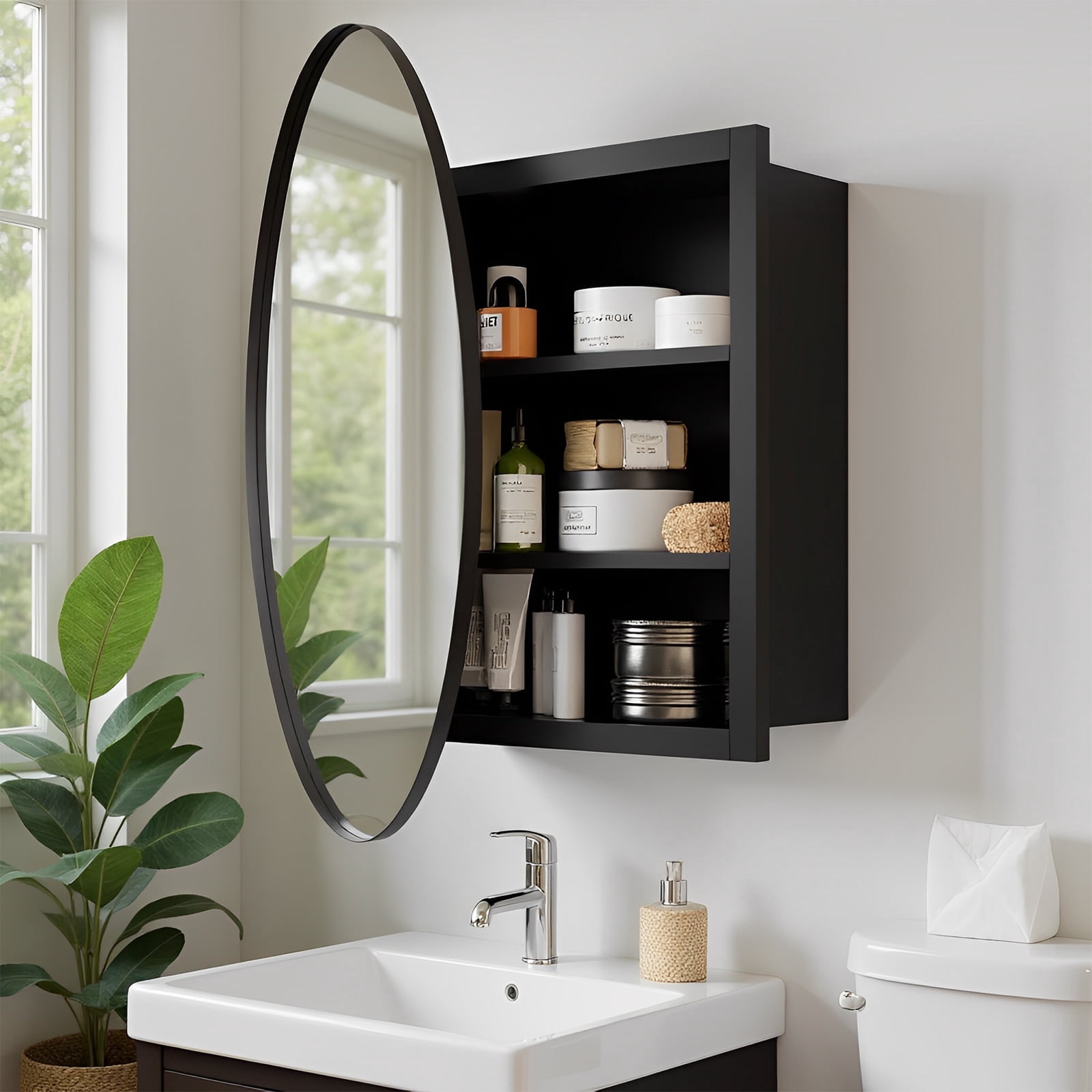 VERDALAY 1PACK Home Bathroom Medicine Cabinet with Mirror, Round ...