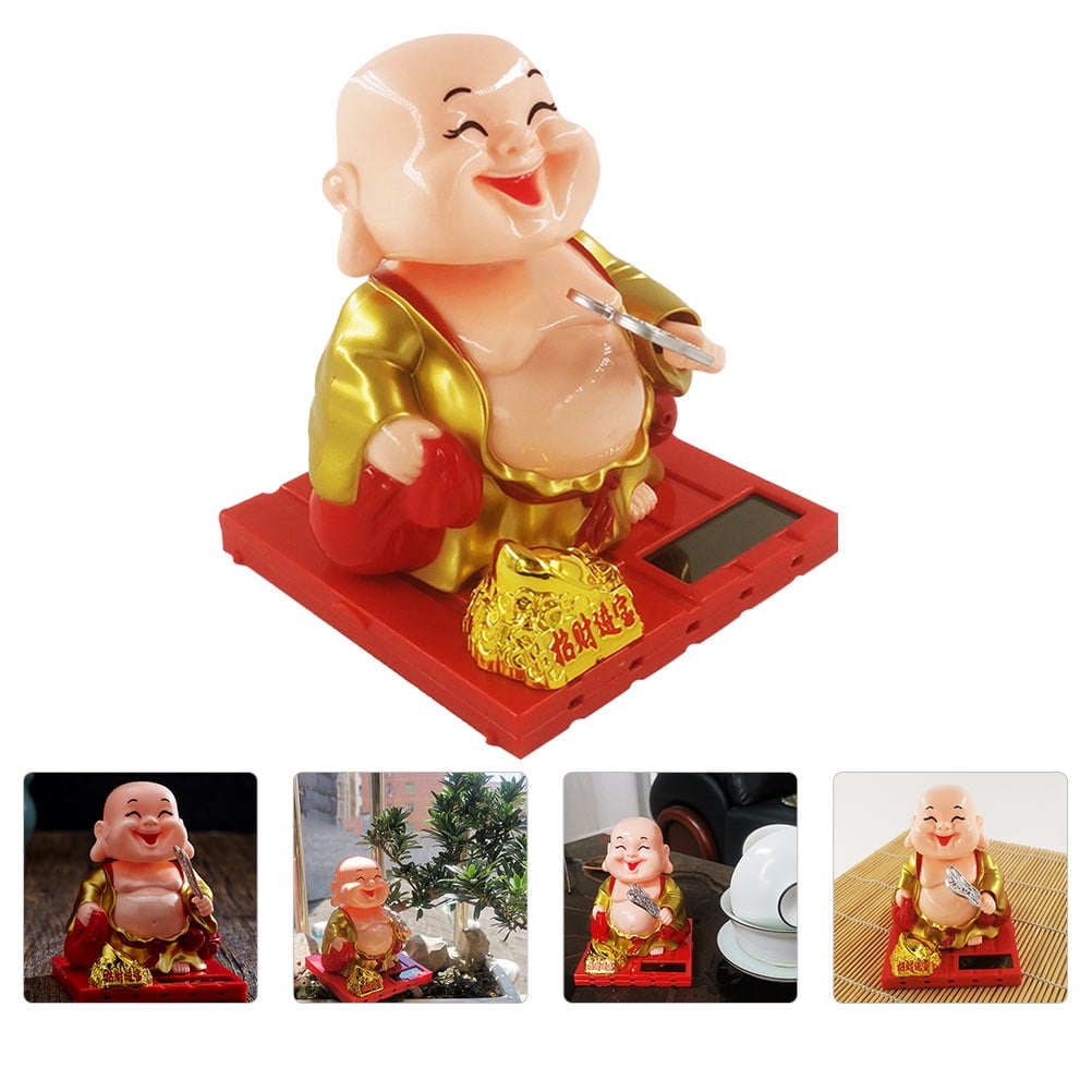 VERDANVERSE 1Pack Golden Maitreya Buddha Figurine Chinese Style Solar Power Nodding Fan Waving ...