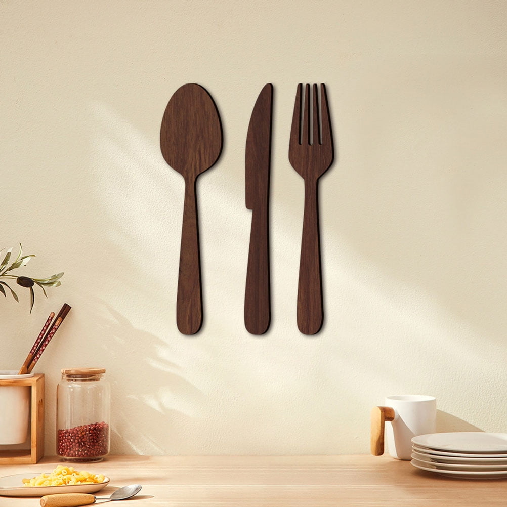 VERDANVERSE Rustic Wooden Knife and Fork Wall Decor Wooden Household Utensils Sign 1 Set ...