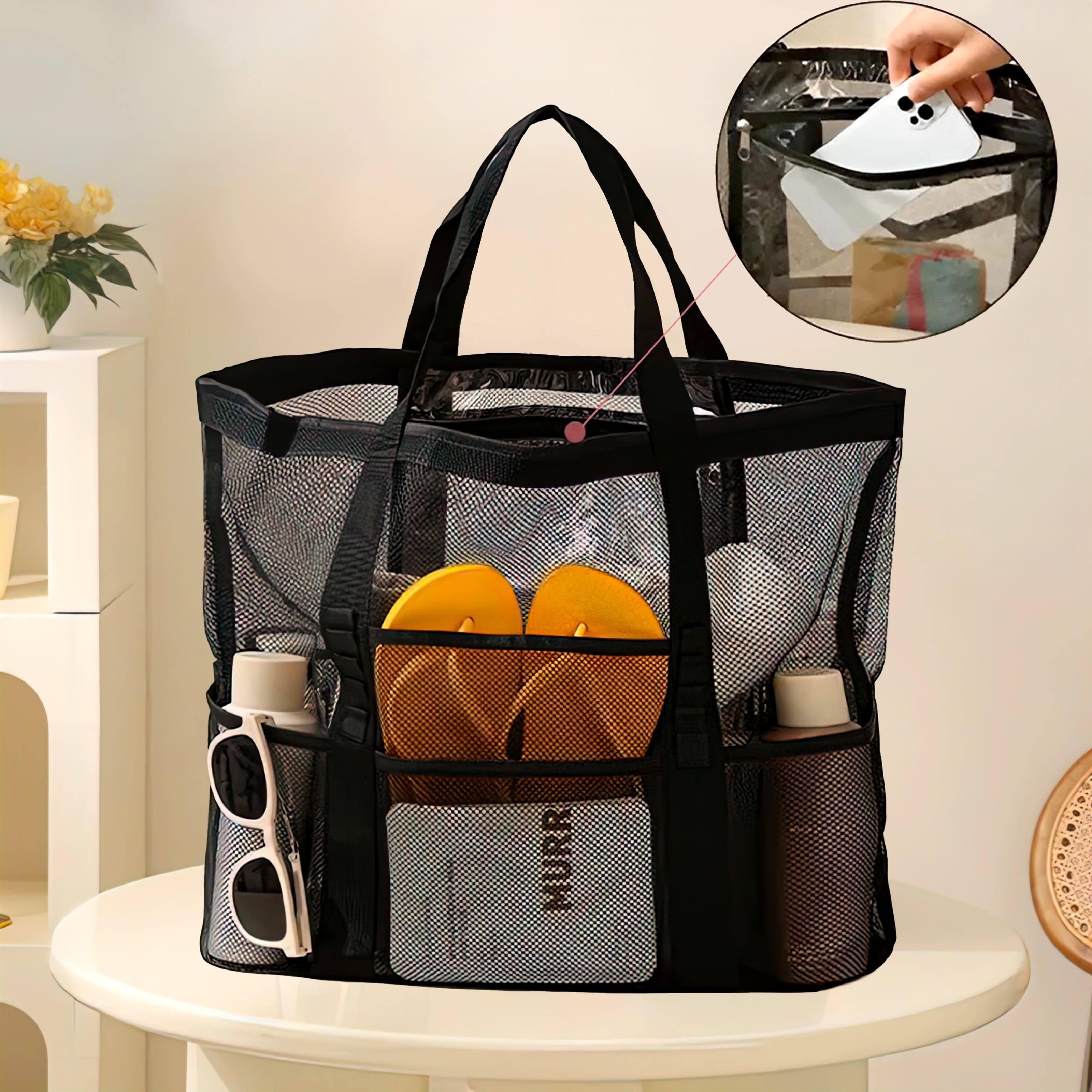 "Verdy Oversized Beach Bag, 9 Pockets, Quick-Dry Mesh, Extra-Large 16 ...