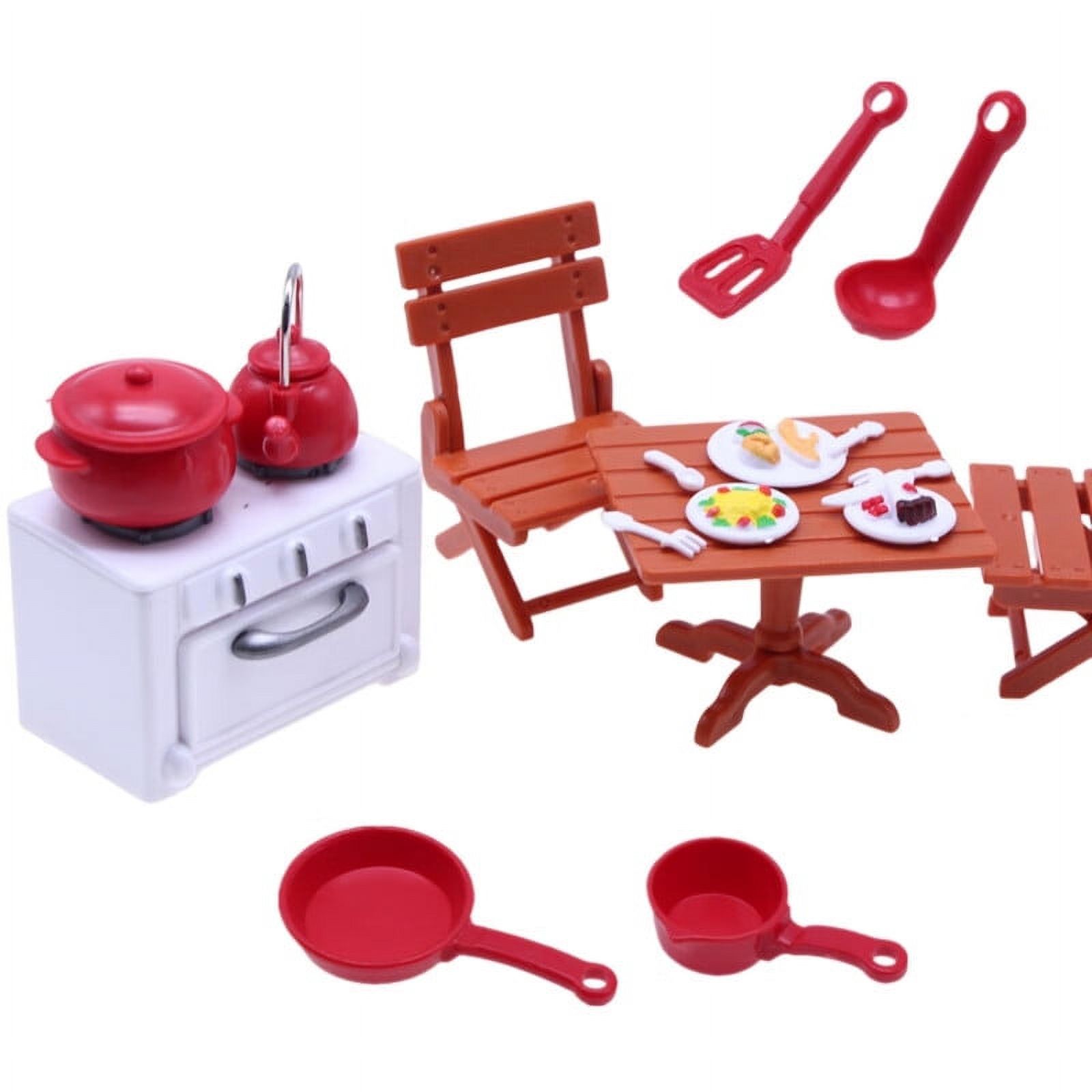 VERMON 19Pcs Dollhouse Cookware Miniature Table Chairs Stove Kitchen ...
