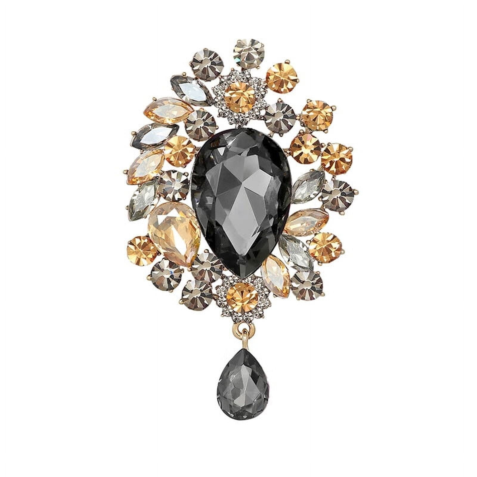 VERMON Faux Crystal Brooch Shiny Rhinestone Inlay Brooch Pin Women ...