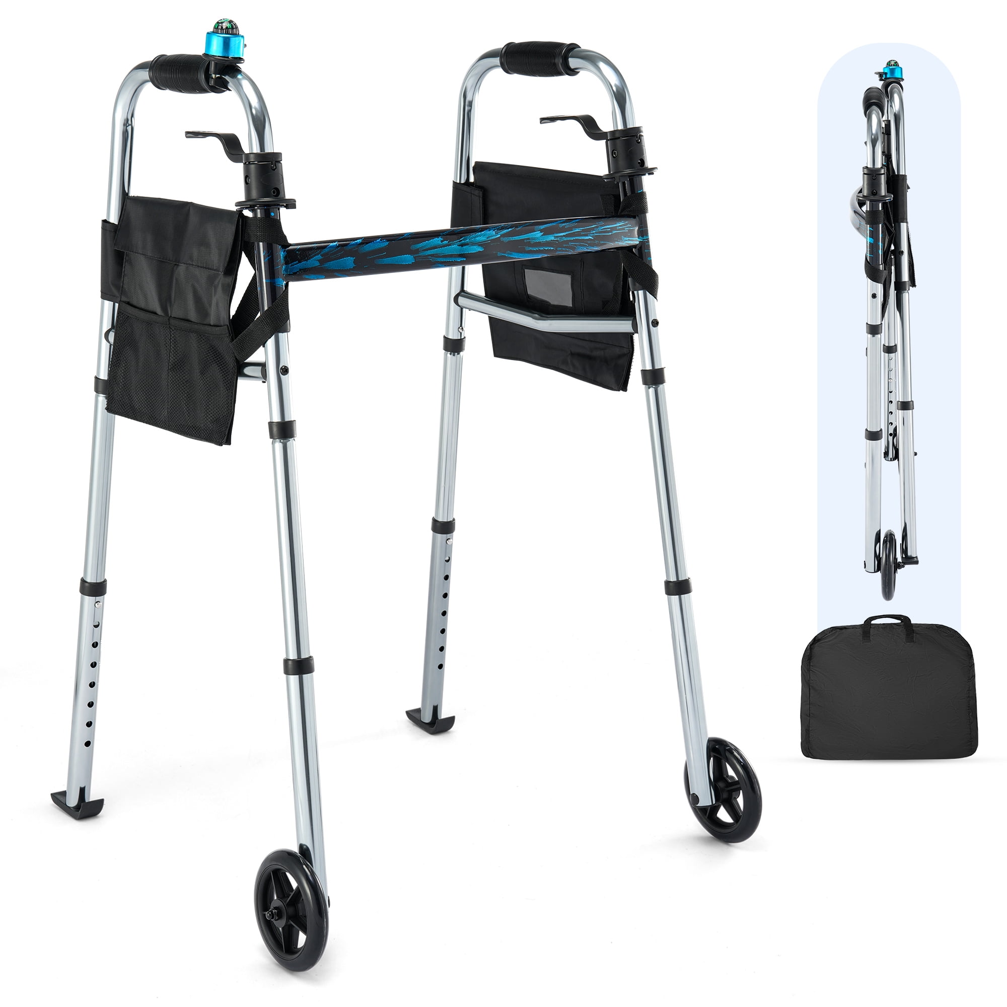 VERPAL Compact Foldig Walker with 5" Wheels, Adjustable Lightweight ...