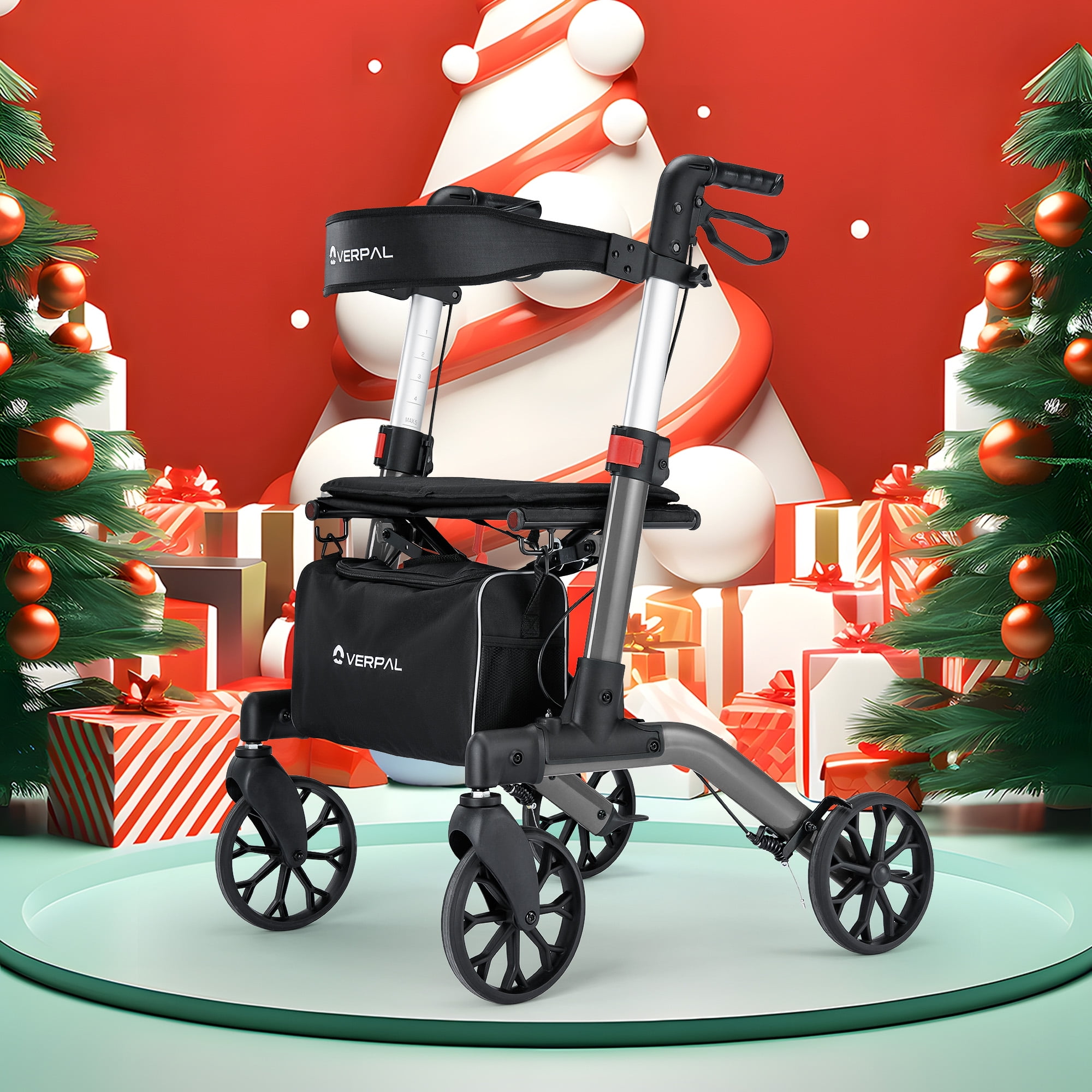 VERPAL Mobility Rollator Walker with Seat and Backrest for Seniors ...