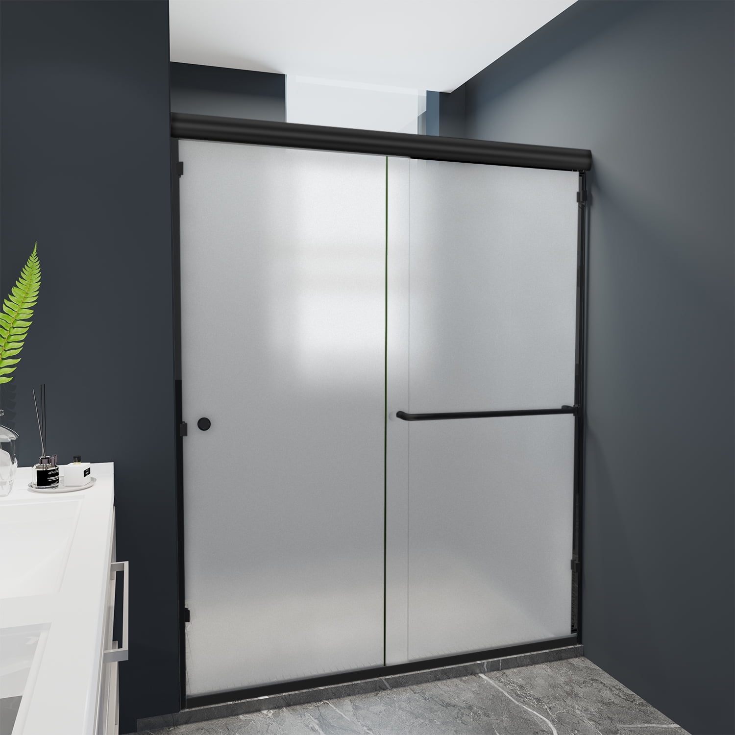 "1inchome Black Semi-Frameless Sliding Shower Door 60"" W x 70"" H ...