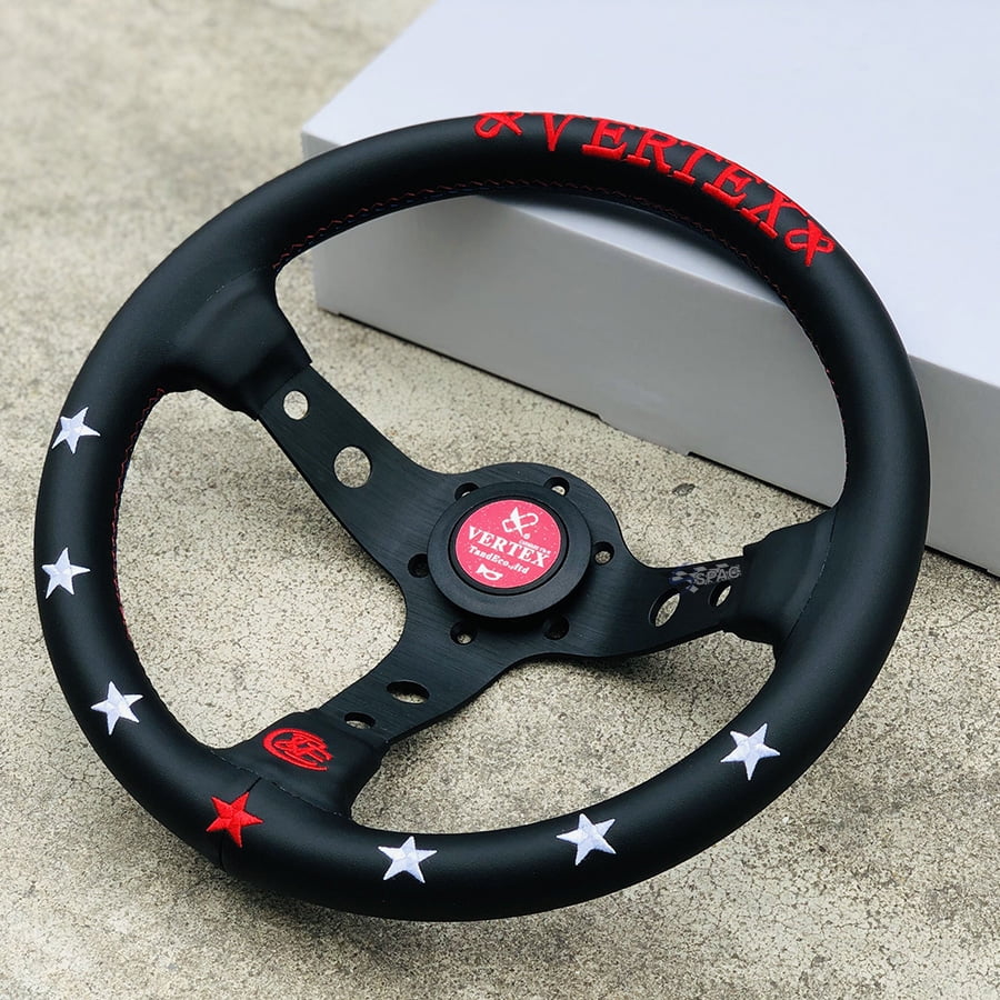 VERTEX 320mm jdm Racing Black Genuine Leather Drift Steering Wheel ...