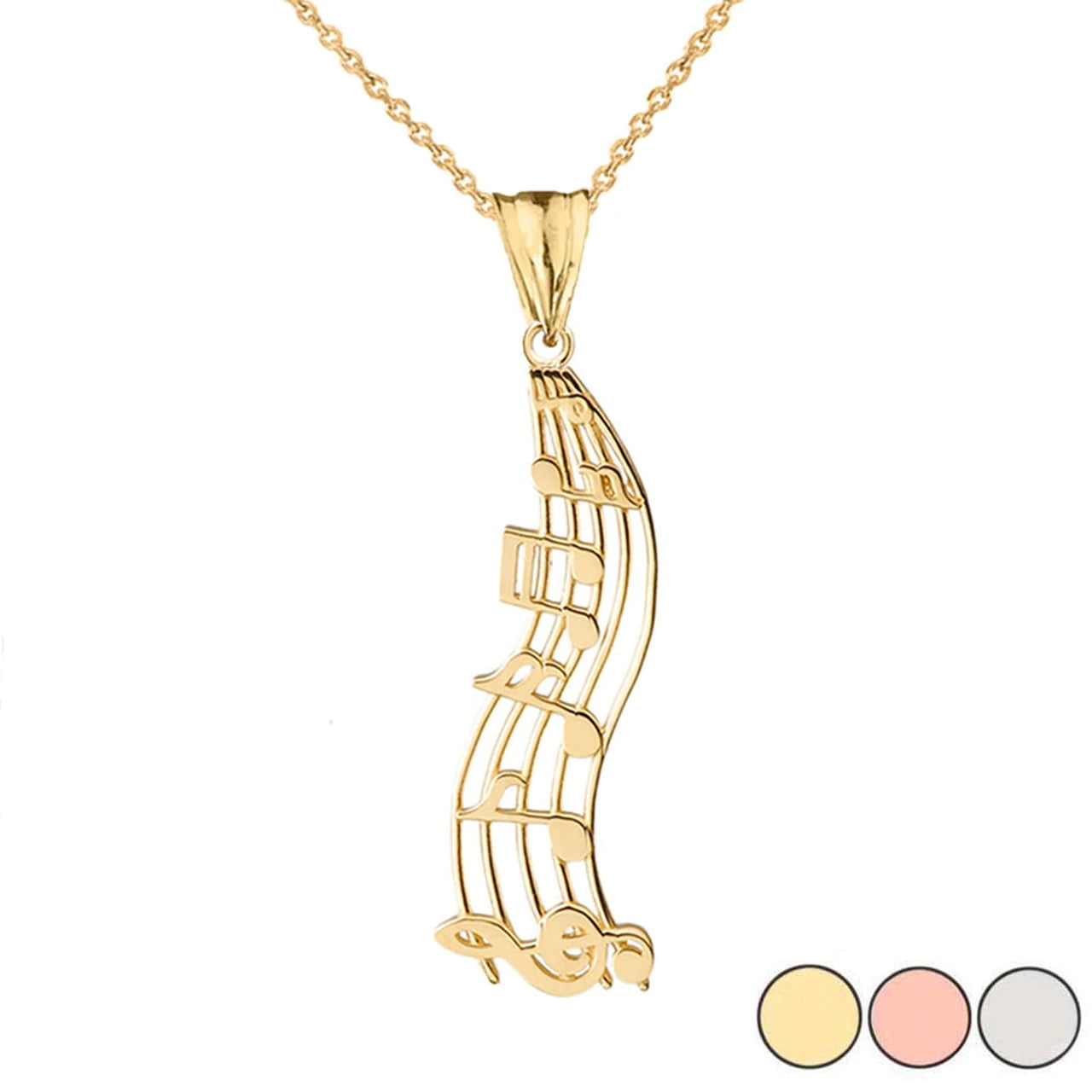 VERTICAL MUSICAL NOTES PENDANT NECKLACE IN GOLD (YELLOW/ROSE/WHITE GOLD ...