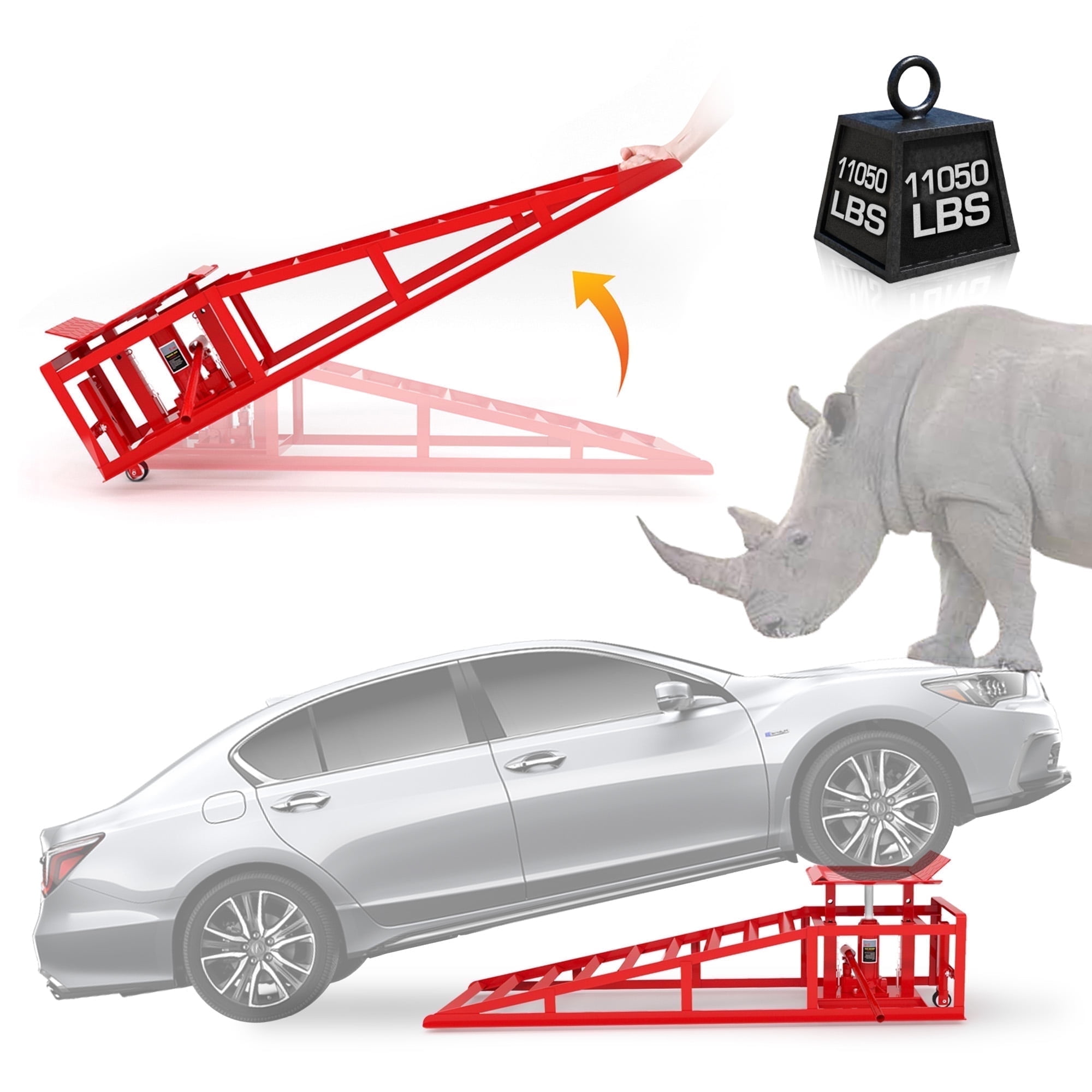 VERTLLEY 2Pcs Movable Car Ramps with Wheels 5t/11050 lbs, Heavy-Duty ...