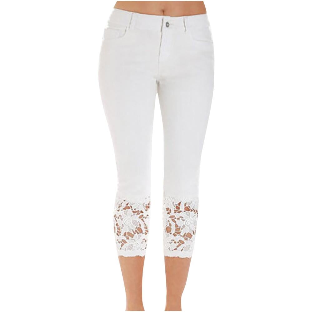 VERUGU Capris Pants for Women Foot Lace Thin Stretch Capris Casual ...