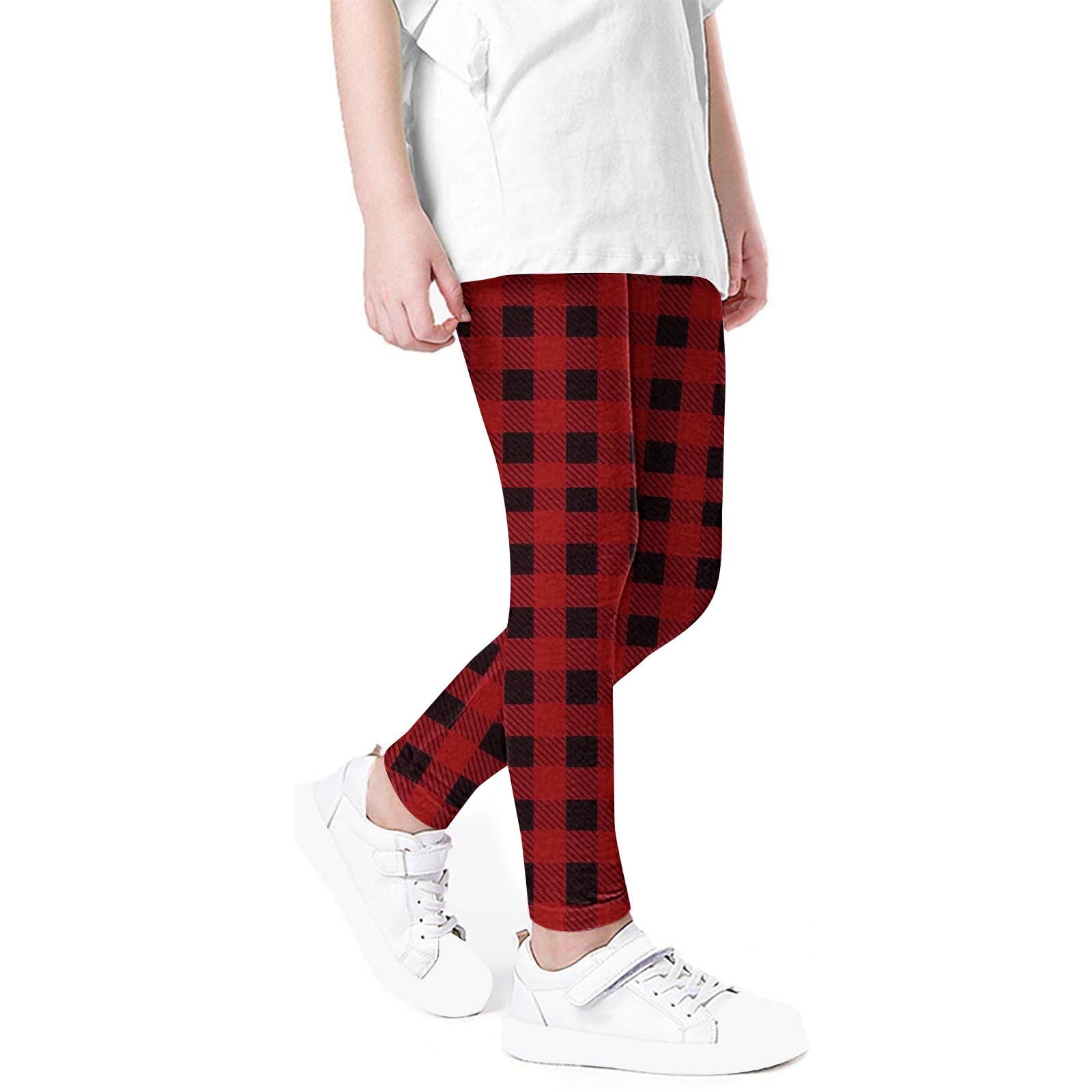 VERUGU Girls Leggings Kids Plaid Print Pants High Waist Stretchy Soft ...