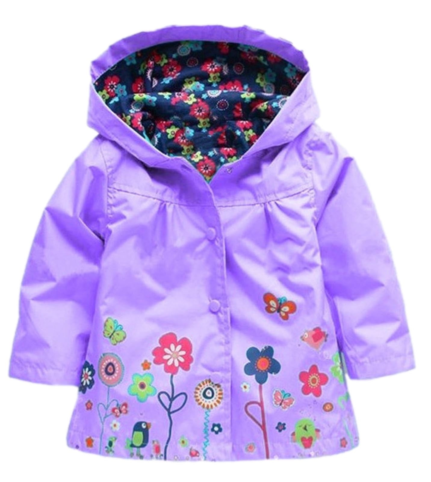 Verugu Toddler Girls Rain Jacket, Hooded Long Sleeve Waterproof Coat ...