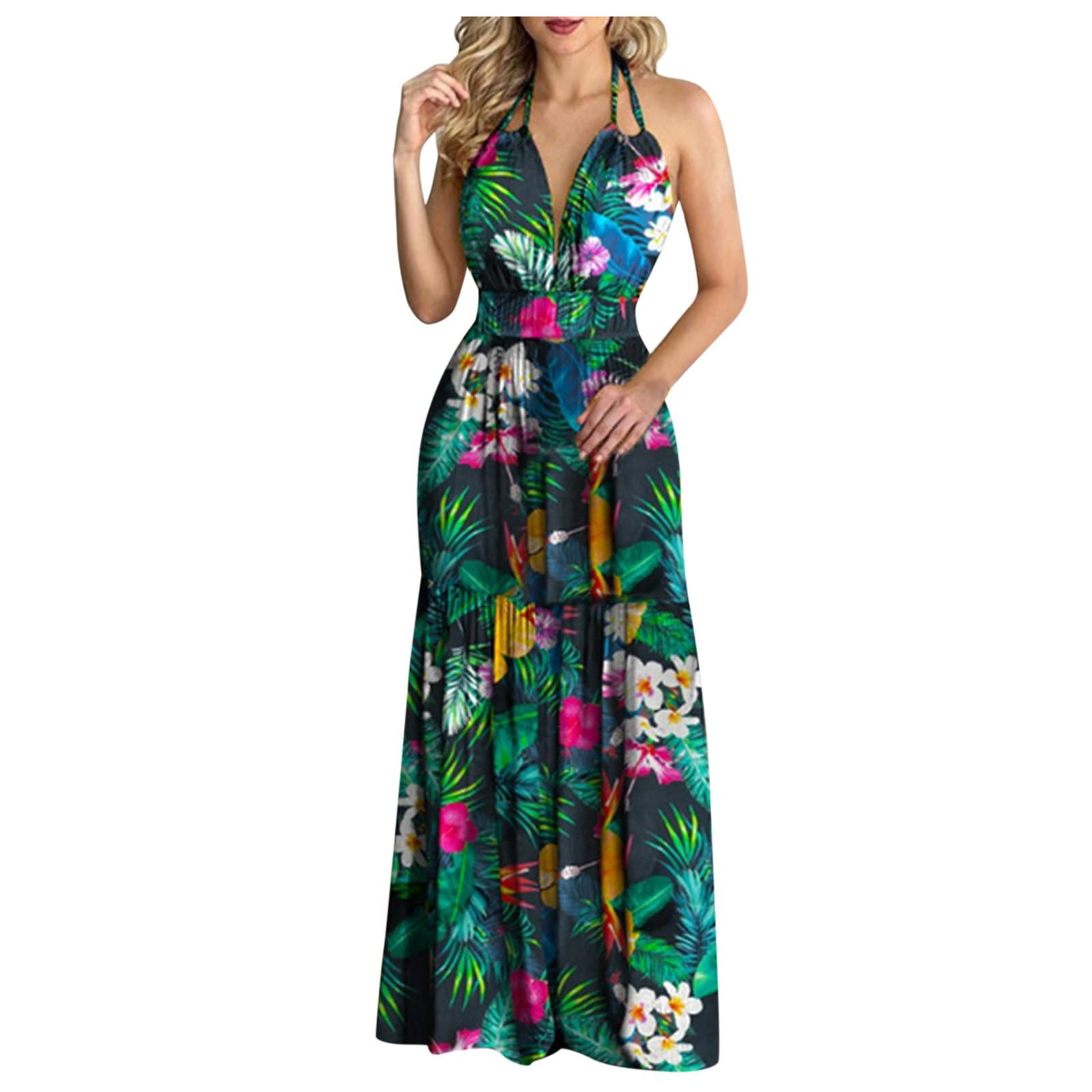 VERUGU Hawaiian Dress for Womens Summer Holiday Beach Maxi Dress Floral ...