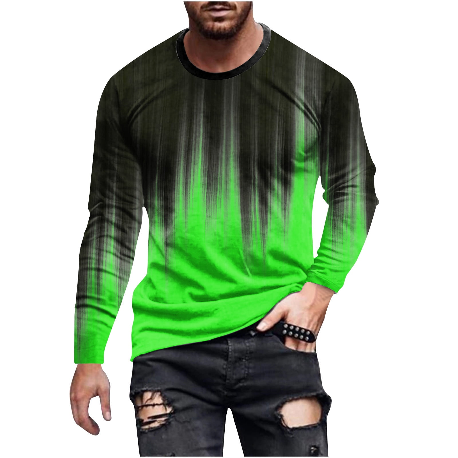 VERUGU Mens Shirts Fashion Gradient Color Print Long Sleeve Graphic Tee ...