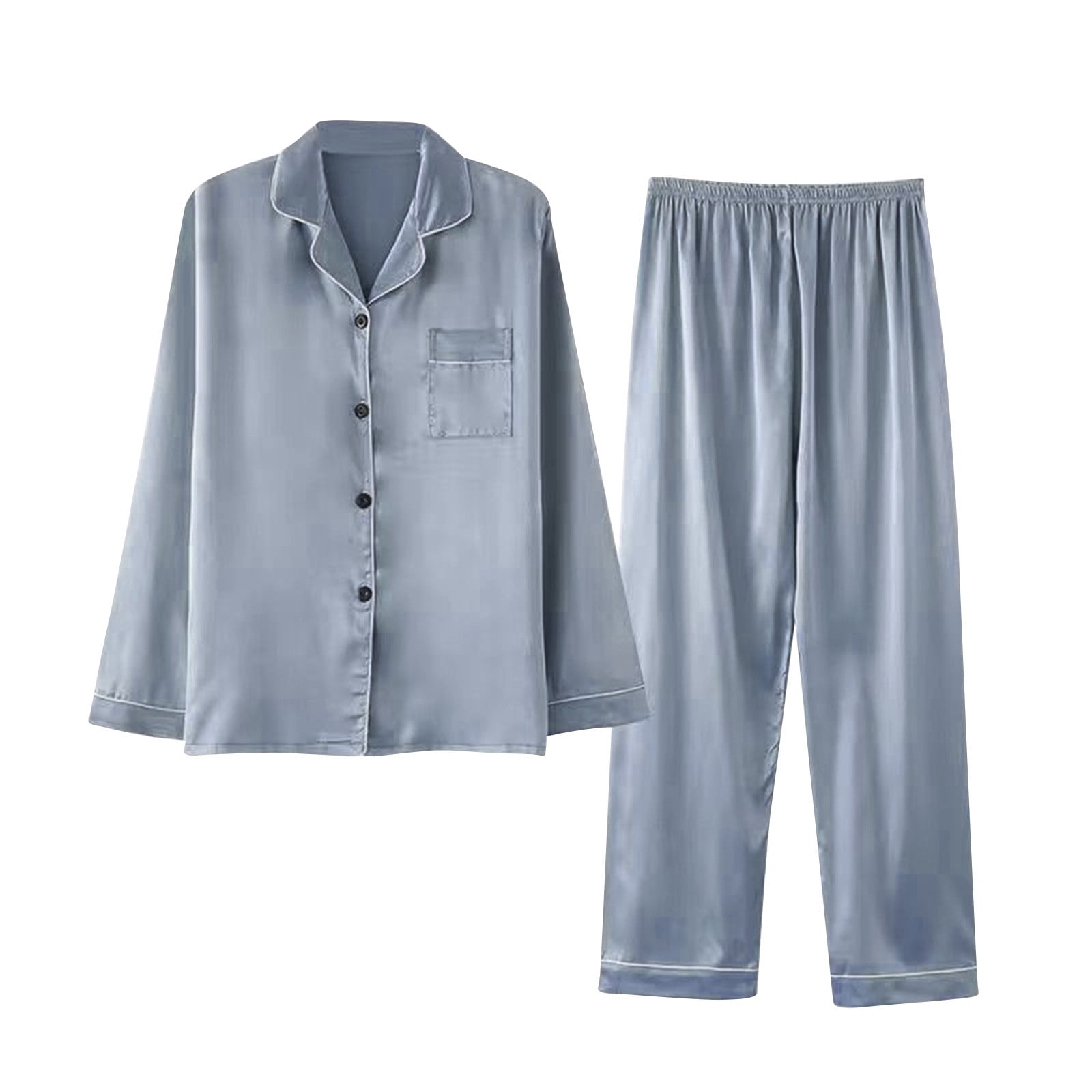 VERUGU Pajamas for Women Set Button Up Satin Silk Long Sleeve Top with ...