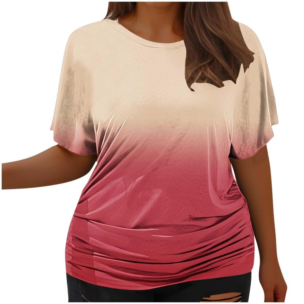 VERUGU Plus Size Tops for Women Summer Trendy Gradient Color Pleated ...