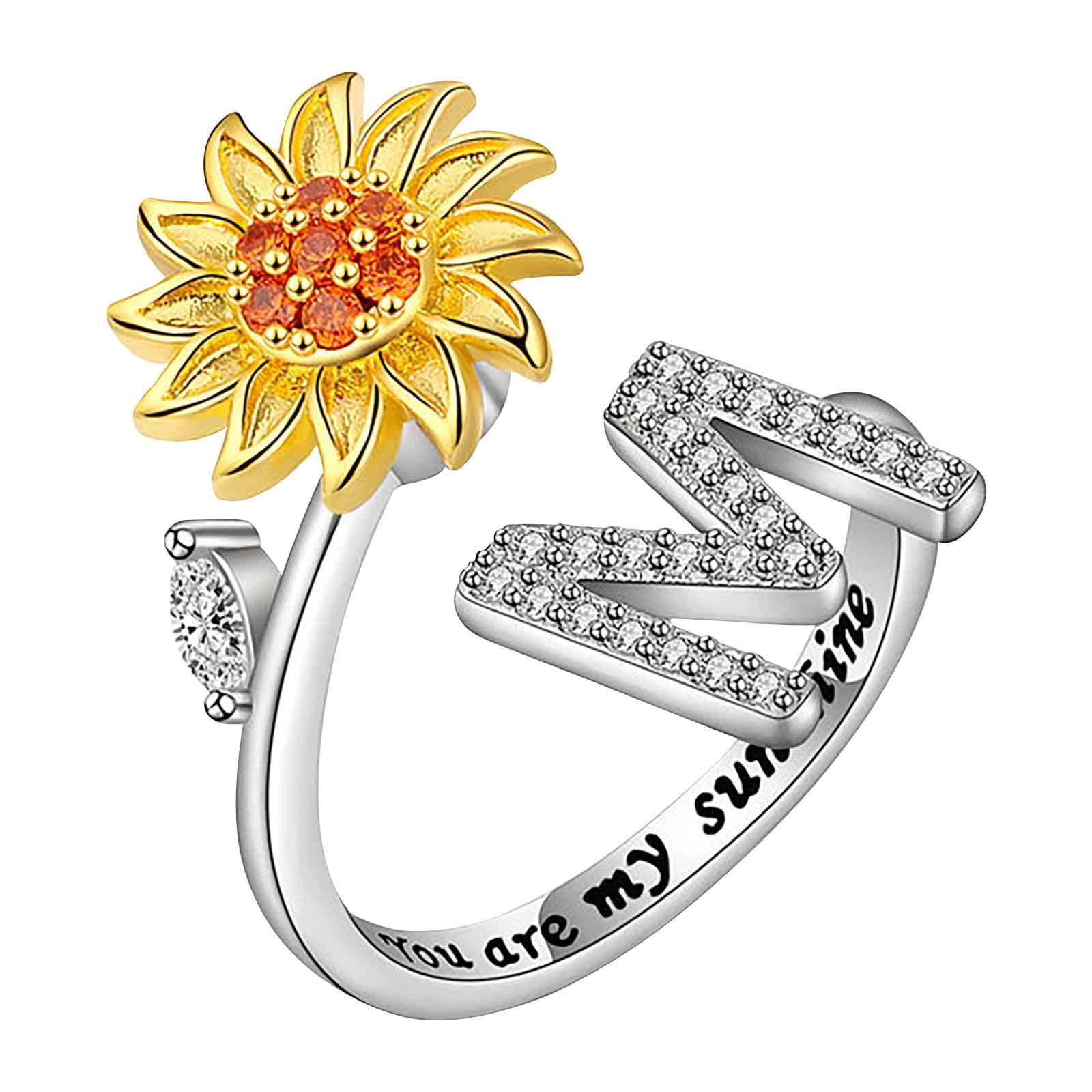 VERUGU Rings for Women Sunflower Rotating Ring 26 Letter Ring Sunflower ...