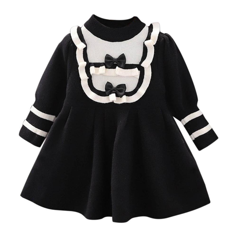 VERUGU Toddler Dress Girls Baby Cute Lace Bow Patchwork Color Long ...