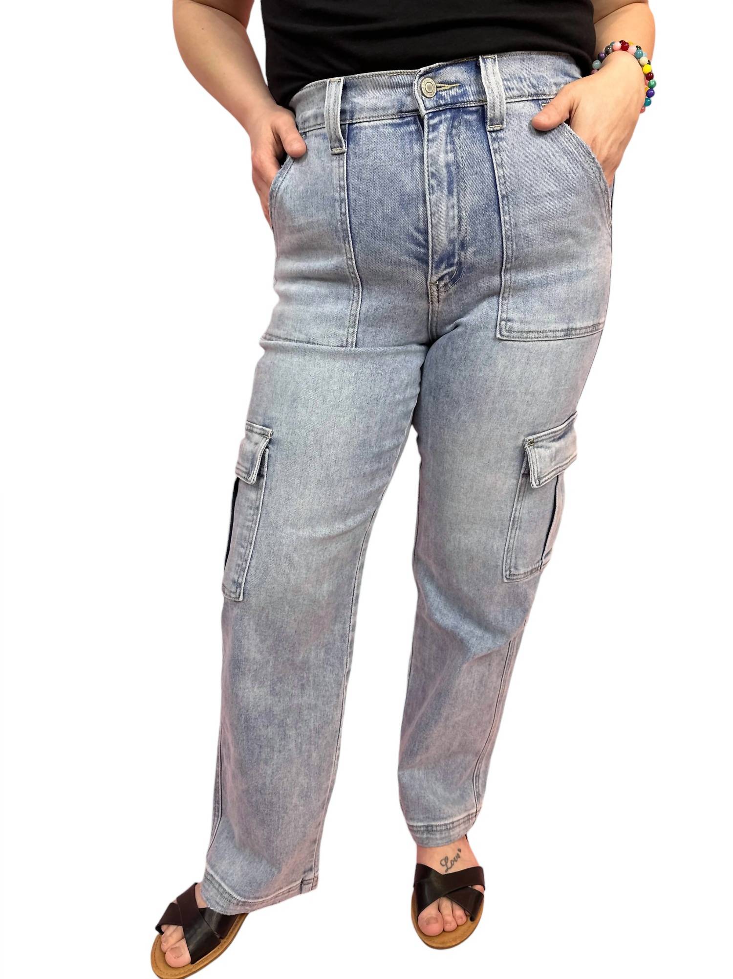 Vervet By Flying Monkey High Rise Cargo Stretch Jean - Walmart.com