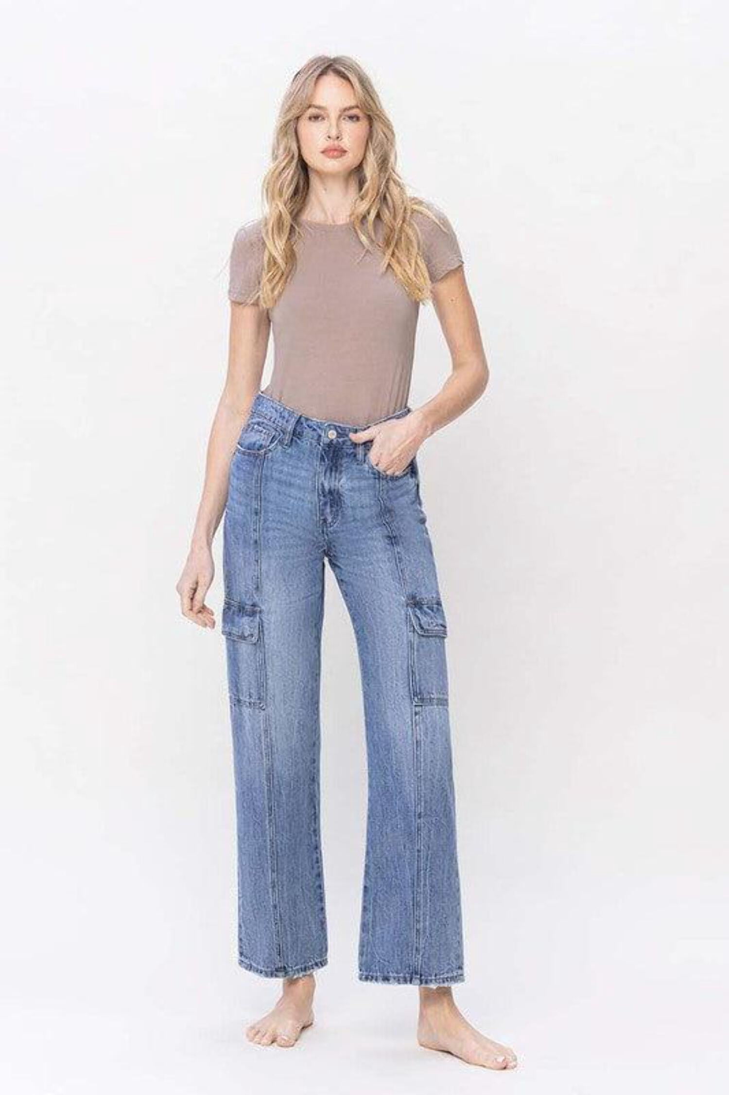 VERVET by Flying Monkey High Rise Dad Cargo Jeans - Walmart.com