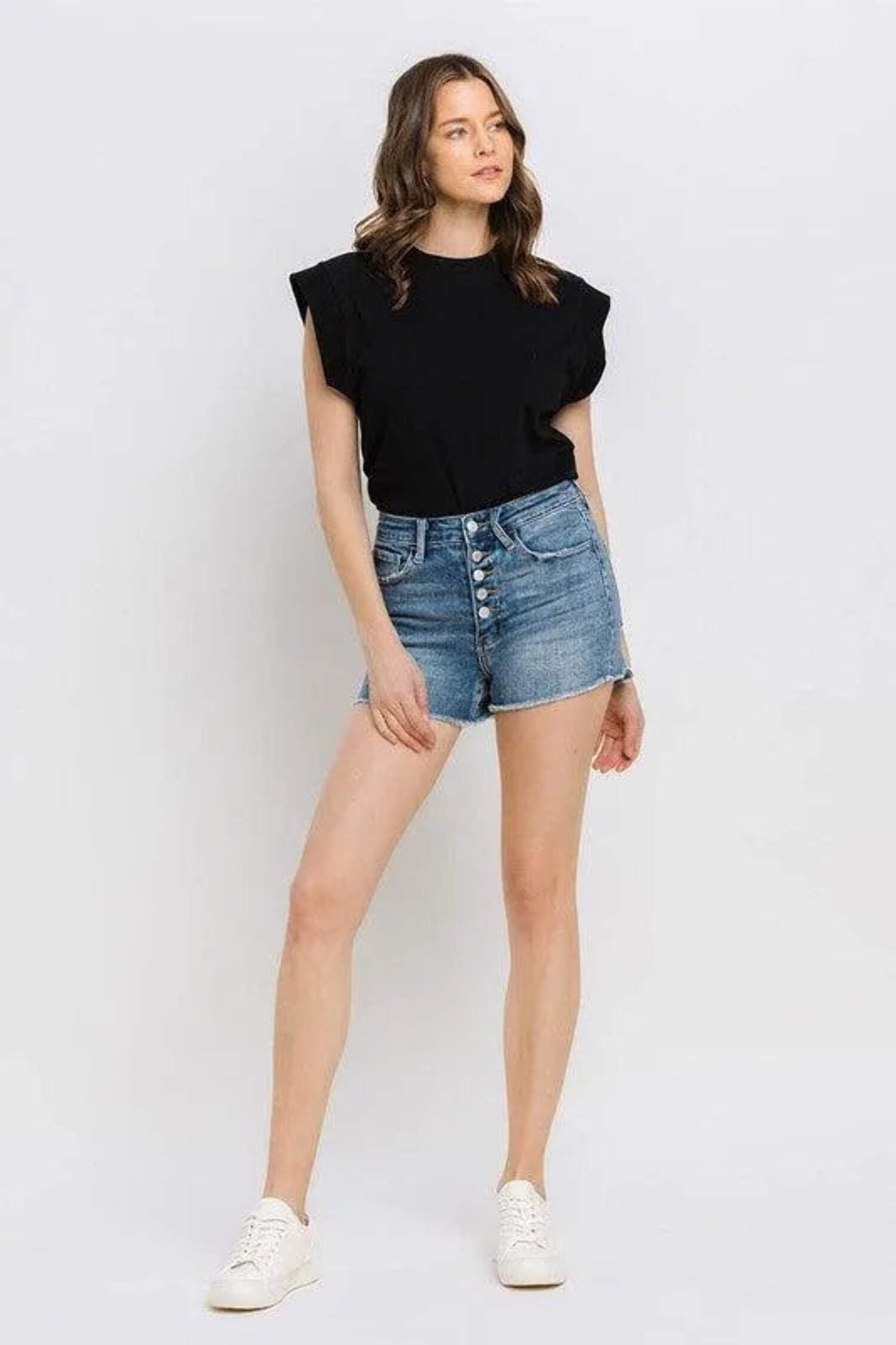 VERVET by Flying Monkey Super High-Rise Button Up Stretch Shorts ...