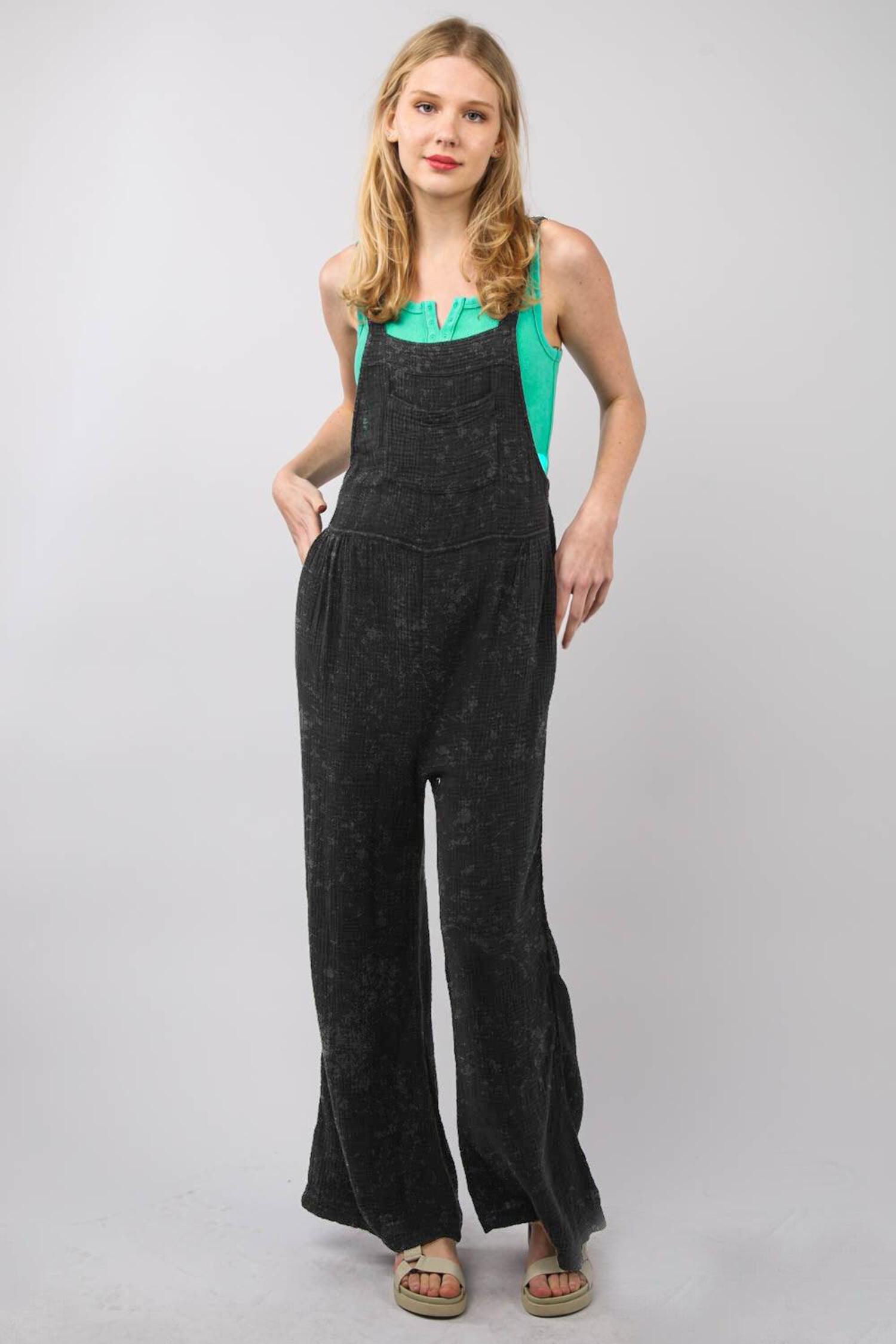 VERY J Texture Washed Wide Leg Overalls - Walmart.com