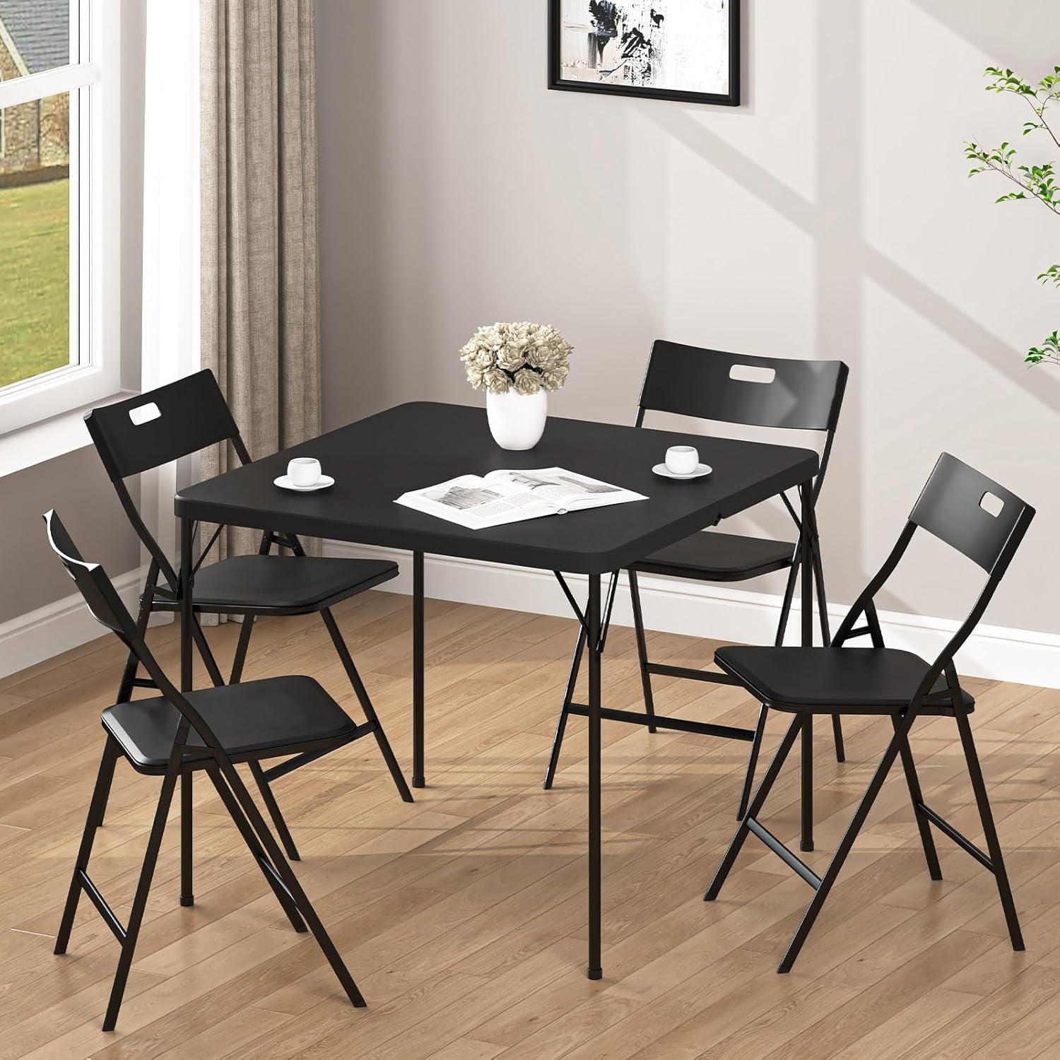 VERYKE 5 Piece Folding Table and Chairs, Portable Card Table with ...