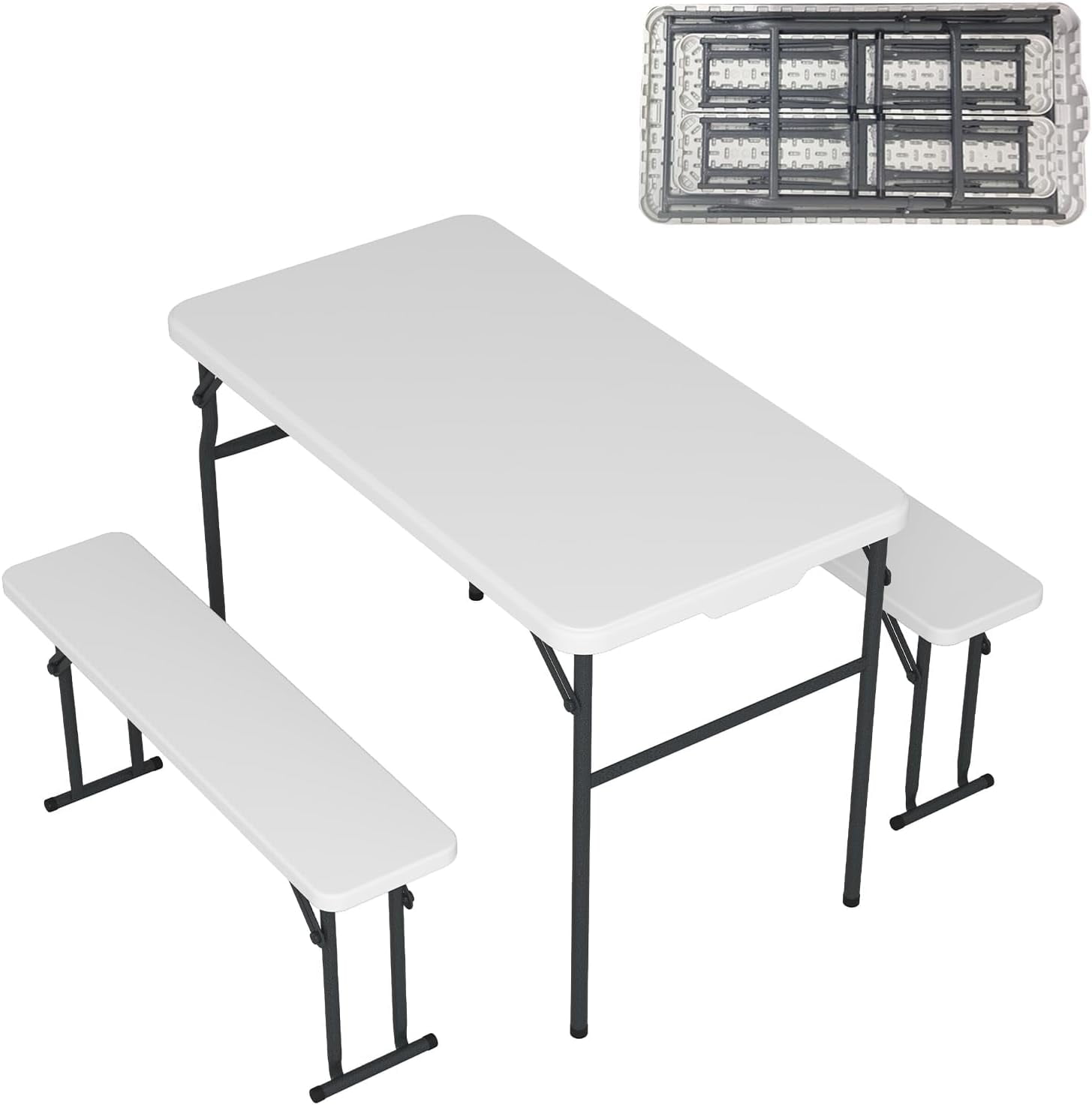VERYKE Folding Picnic Table with 2 Benches, Portable Plastic Camping ...