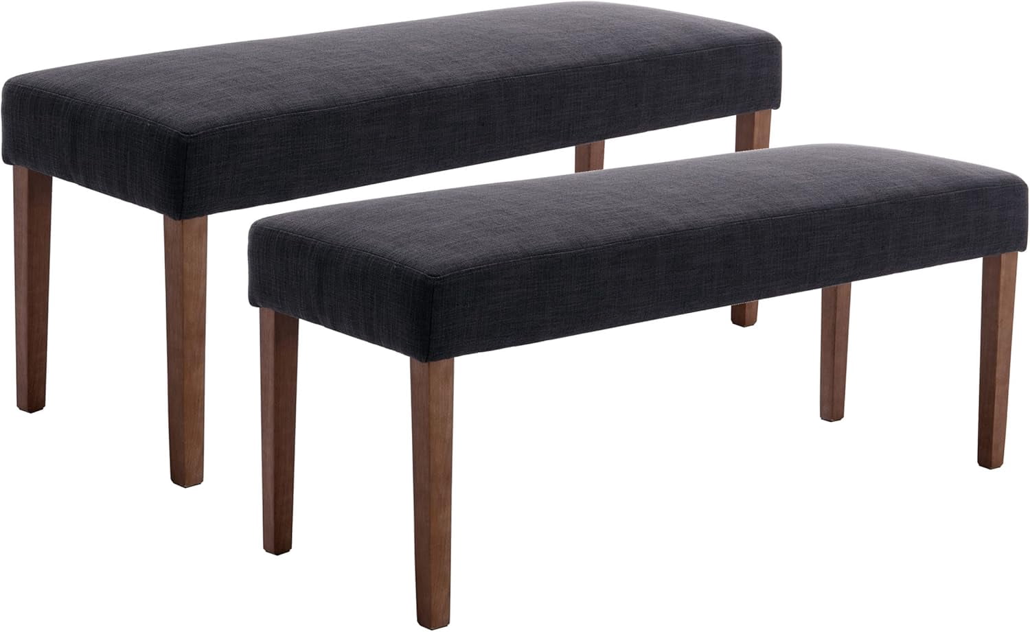 VESCASA Charcoal Linen Upholstered Dining Benches with Natural Wood ...