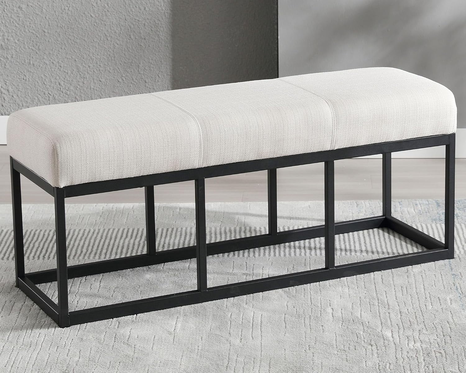 VESCASA Linen Upholstered Dining Bench with Black Metal Base, 45.25" W ...