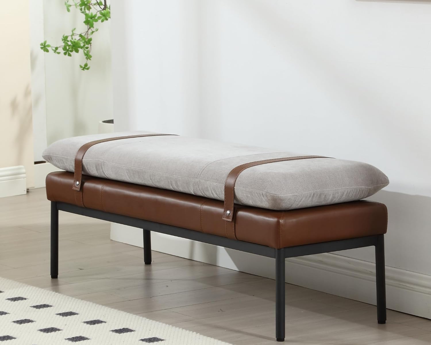 VESCASA Modern Upholstered Entryway Bench, Chenille Rectangle Ottoman ...