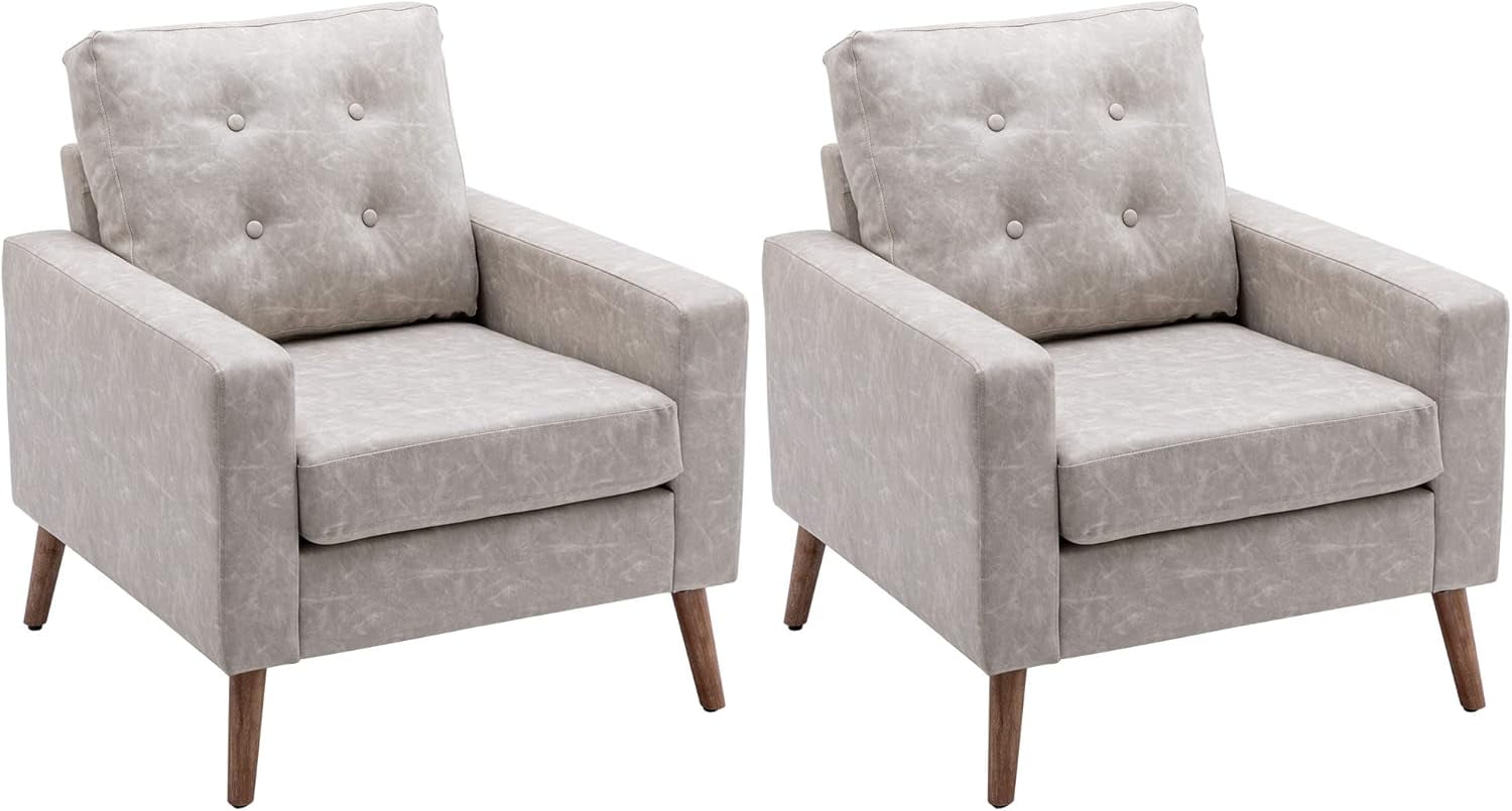 VESCASA Tufted Accent Arm Chairs with Wood Legs, Faux PU Leather Comfy ...