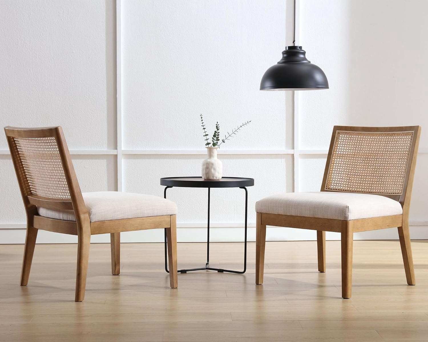 VESCASA Upholstered Accent Chairs with Square Rattan Back, Armless ...