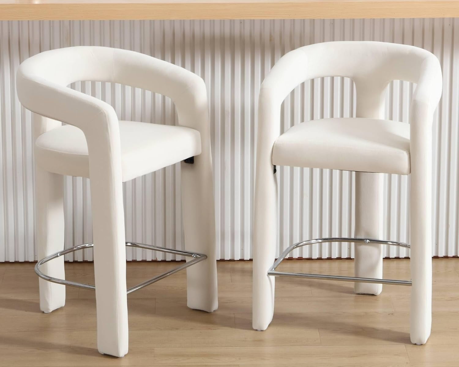 VESCASA Velvet Barrel Counter Barstools with Open-Back, Upholstered ...