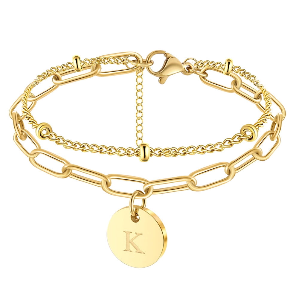 VESITIM 14K Gold Plated Alphabet Initial Bracelet for Women, 26 Letter ...