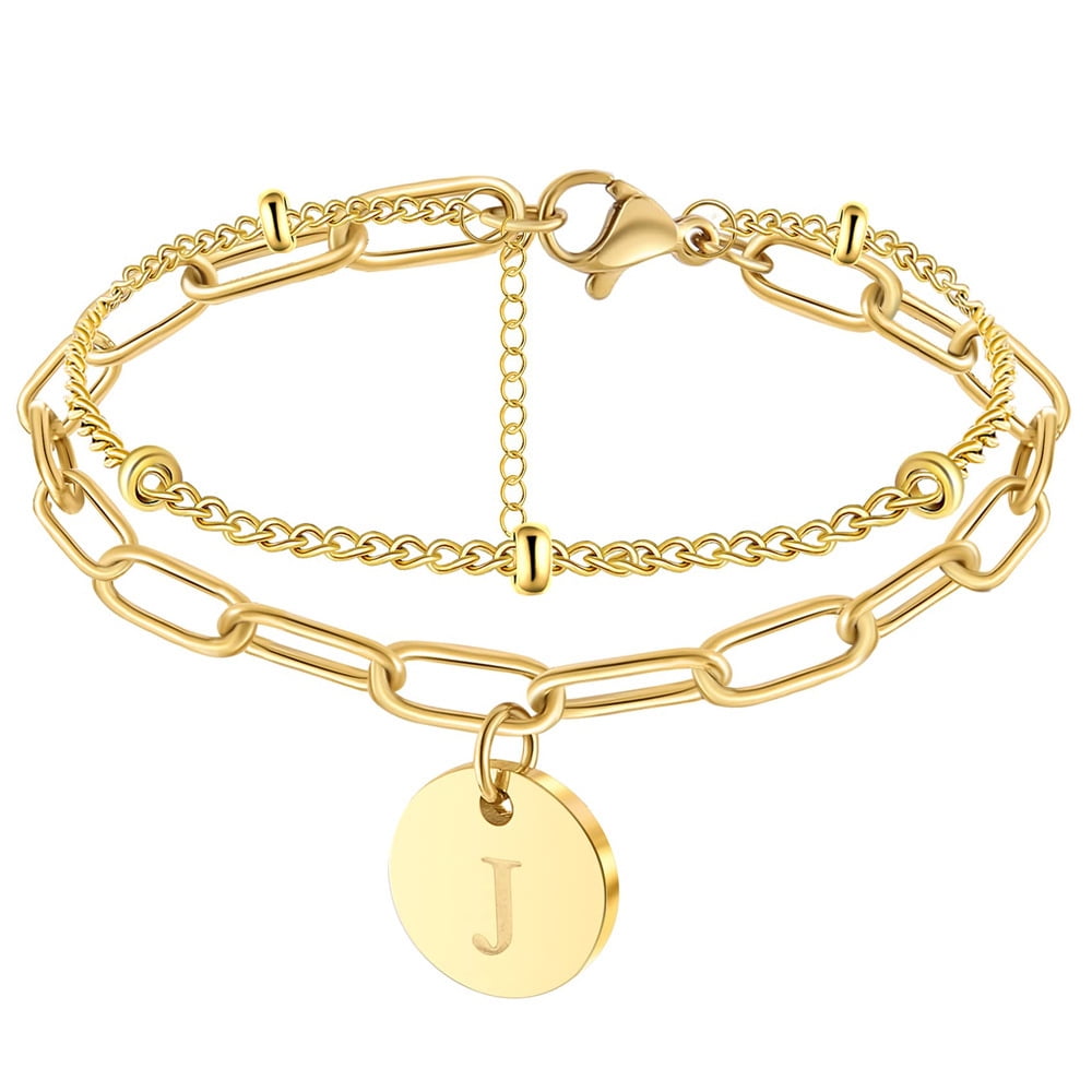 VESITIM 14K Gold Plated Alphabet Initial Bracelet for Women, 26 Letter ...