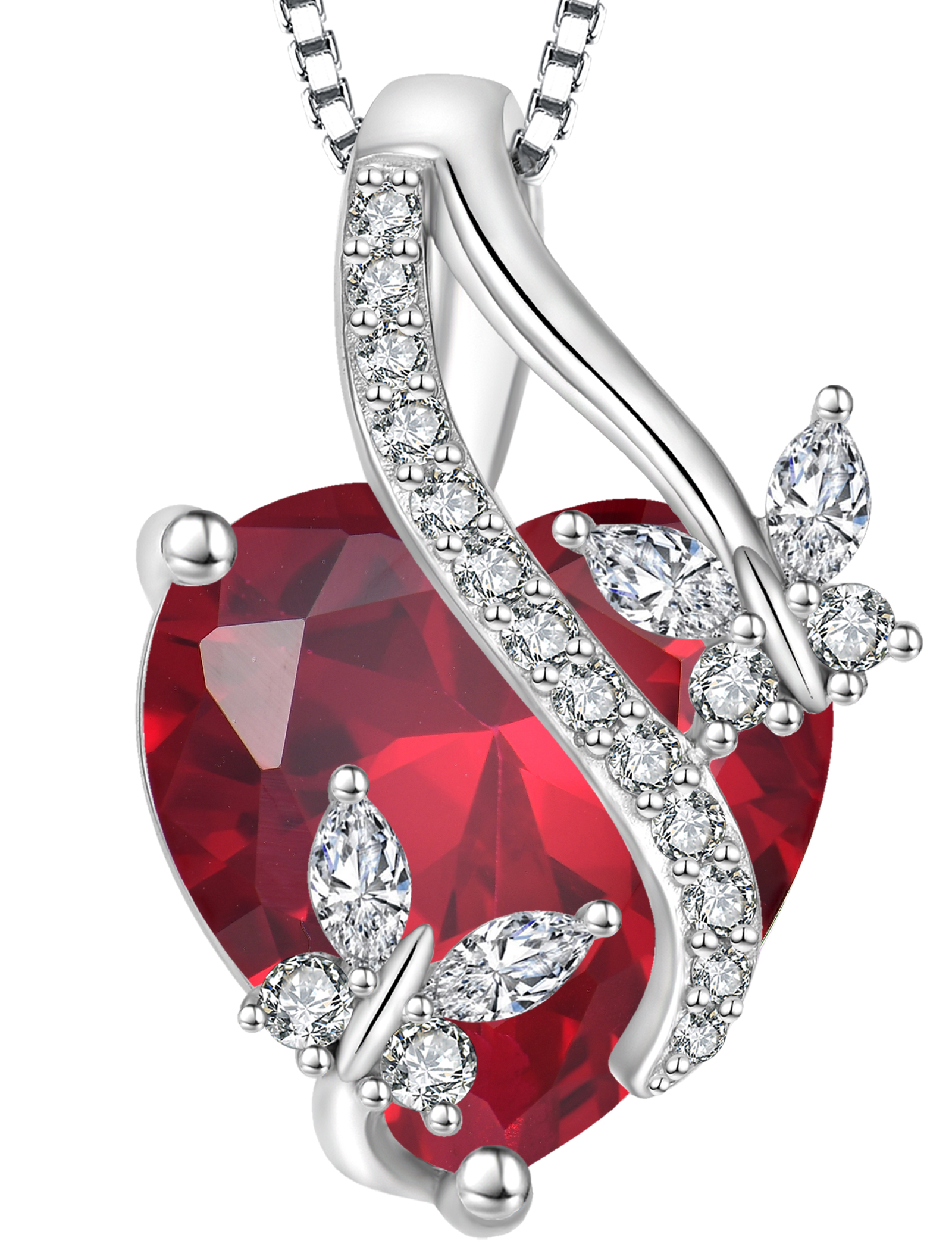 18K Gold Over Sterling Silver Heart Created Ruby With Diamond Accent ...