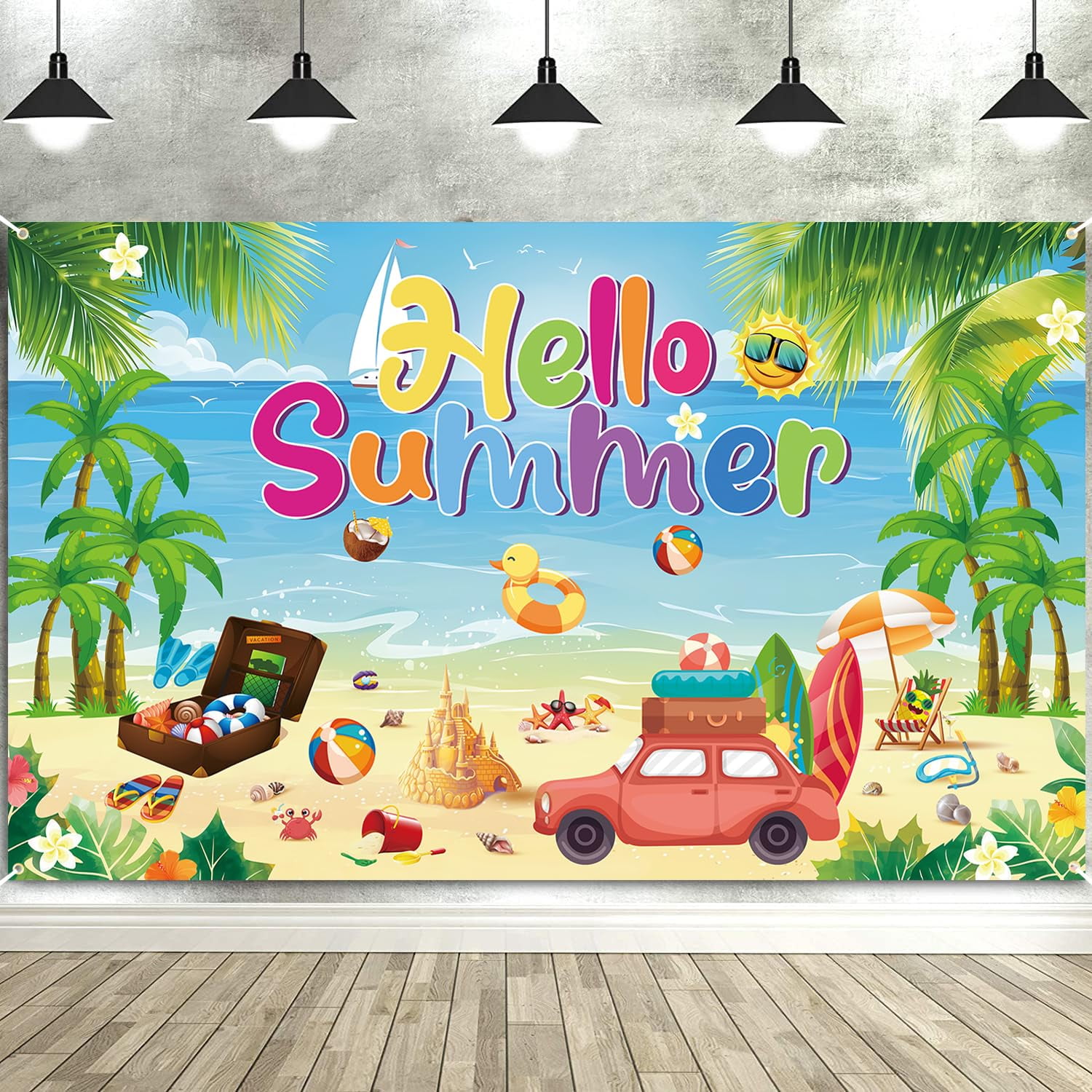 VESMATITY Hello Summer Party Decorations, Beach Party Backdrop Beach ...