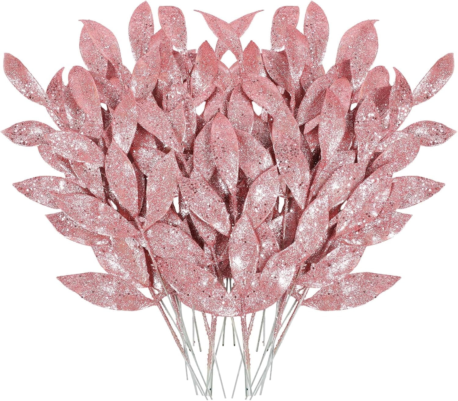 VETPW 32 Pieces Christmas Artificial Glitter Leaves, Pick Glitter ...