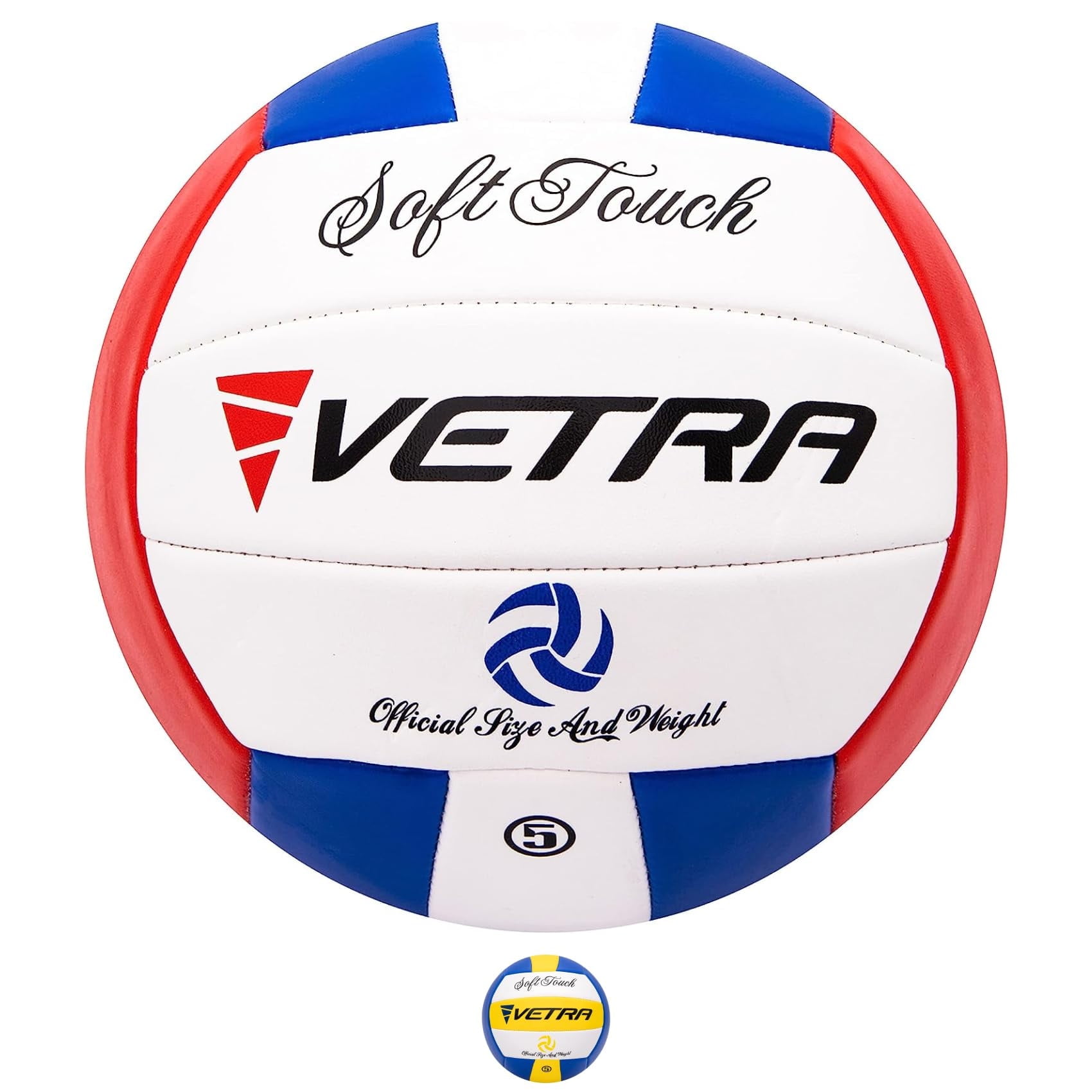 VETRA, Premium Soft Touch Volleyball, Blue/Red/White, PVC Cover, 1 Pack ...