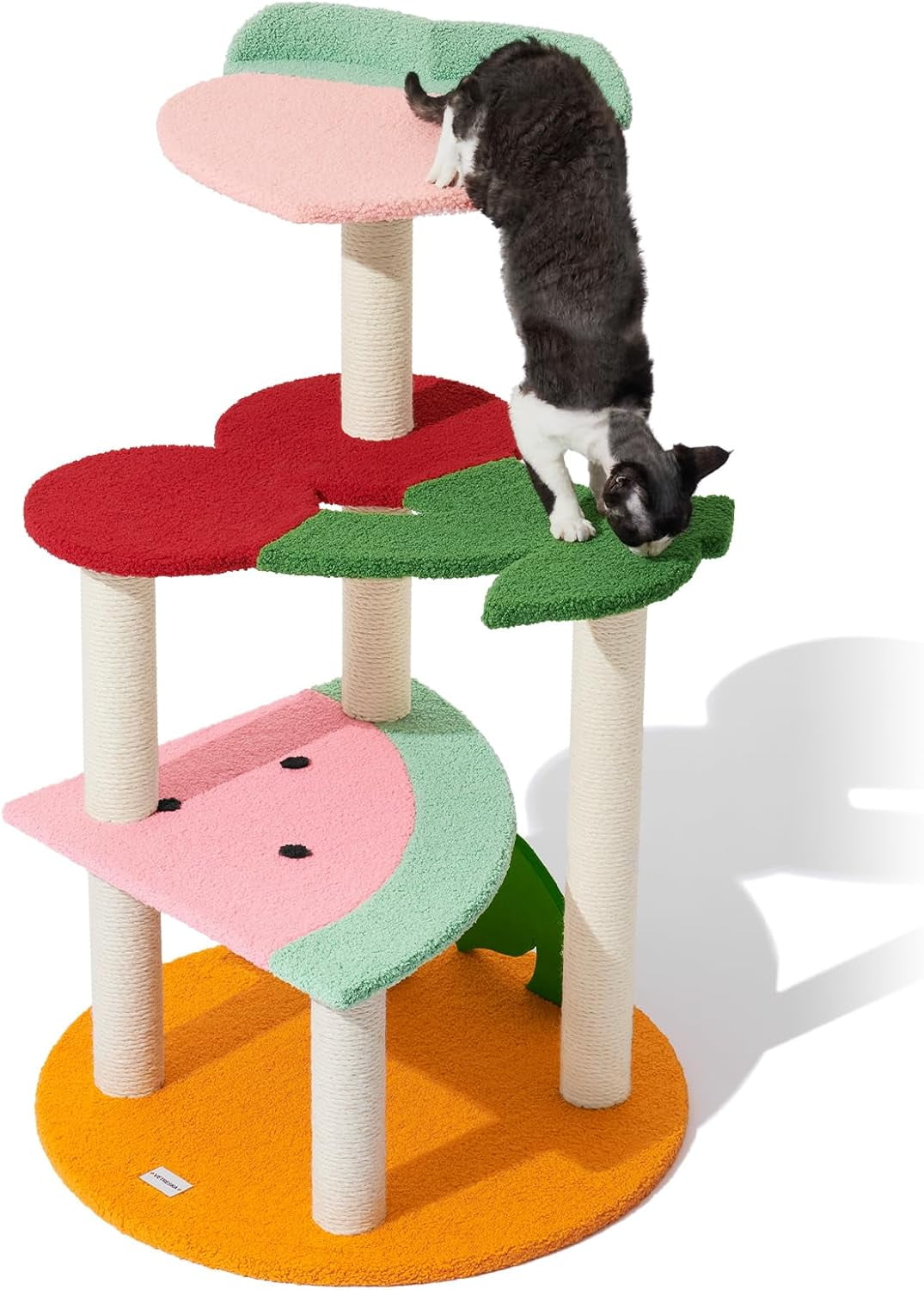 VETRESKA 41.3 Inches Multi-Level Cat Tree Cat Tower with Fruit-Shaped Platform and Sisal-Covered ...