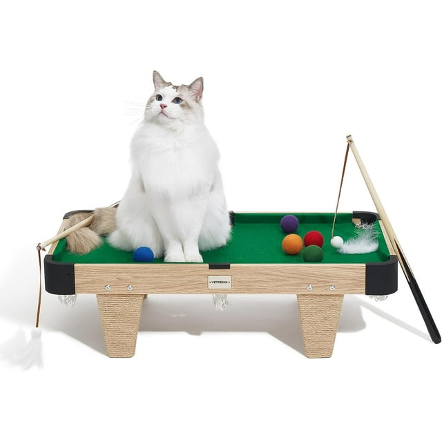 VETRESKA Cat Pool Table Toy with Wand, Sisal Rope Scratching Post ...