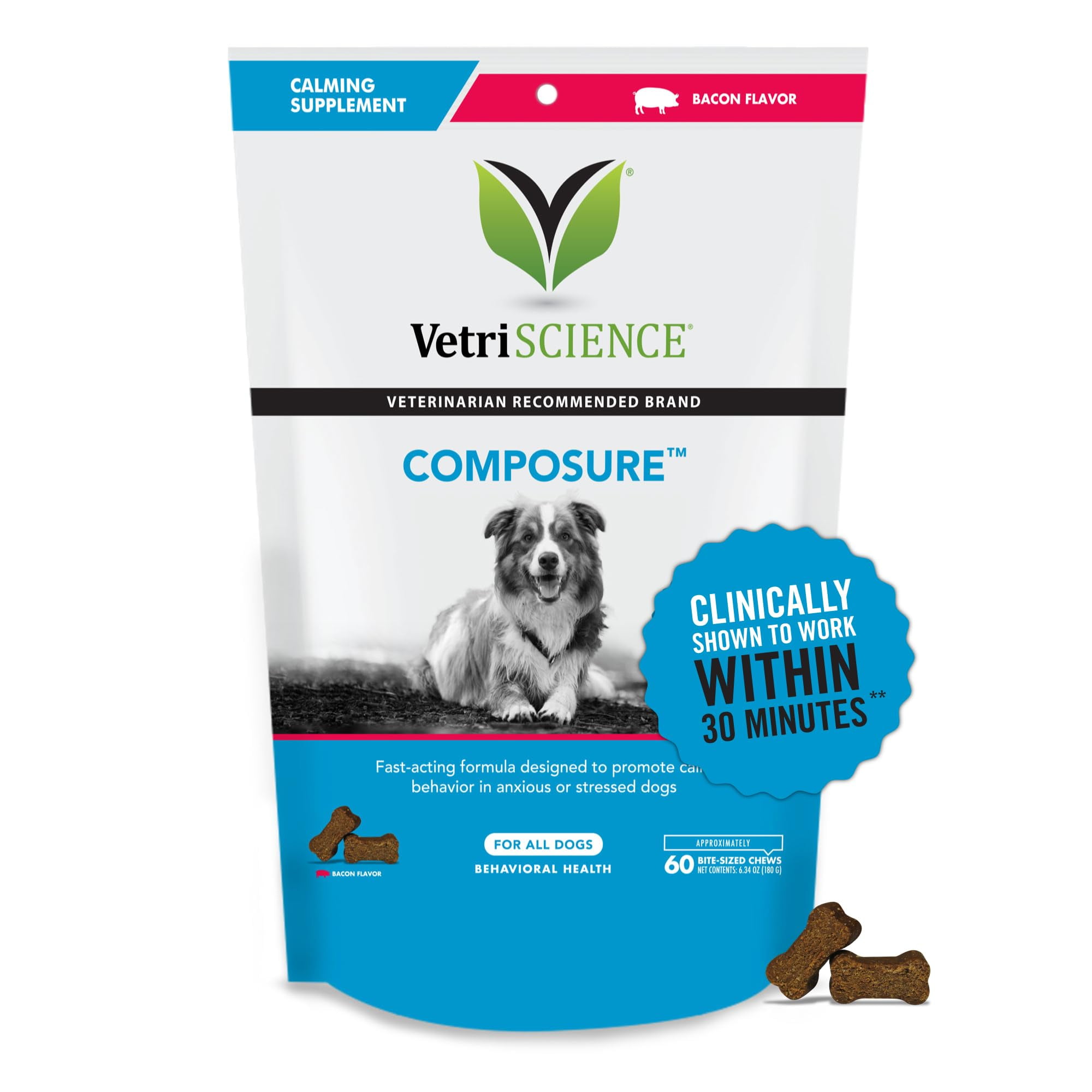 VETRISCIENCE Composure Calming Chews for Dogs - Clinically Proven ...