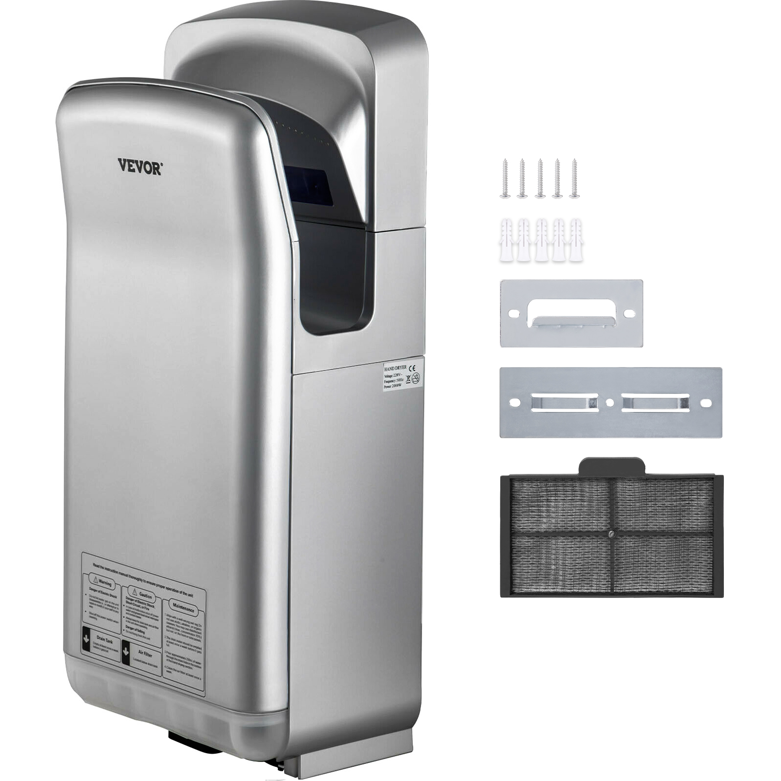 WORLD DRYER VMax Hand Dryer, High Impact ABS, 26 1/4" x 9 1/4" x 16 ...