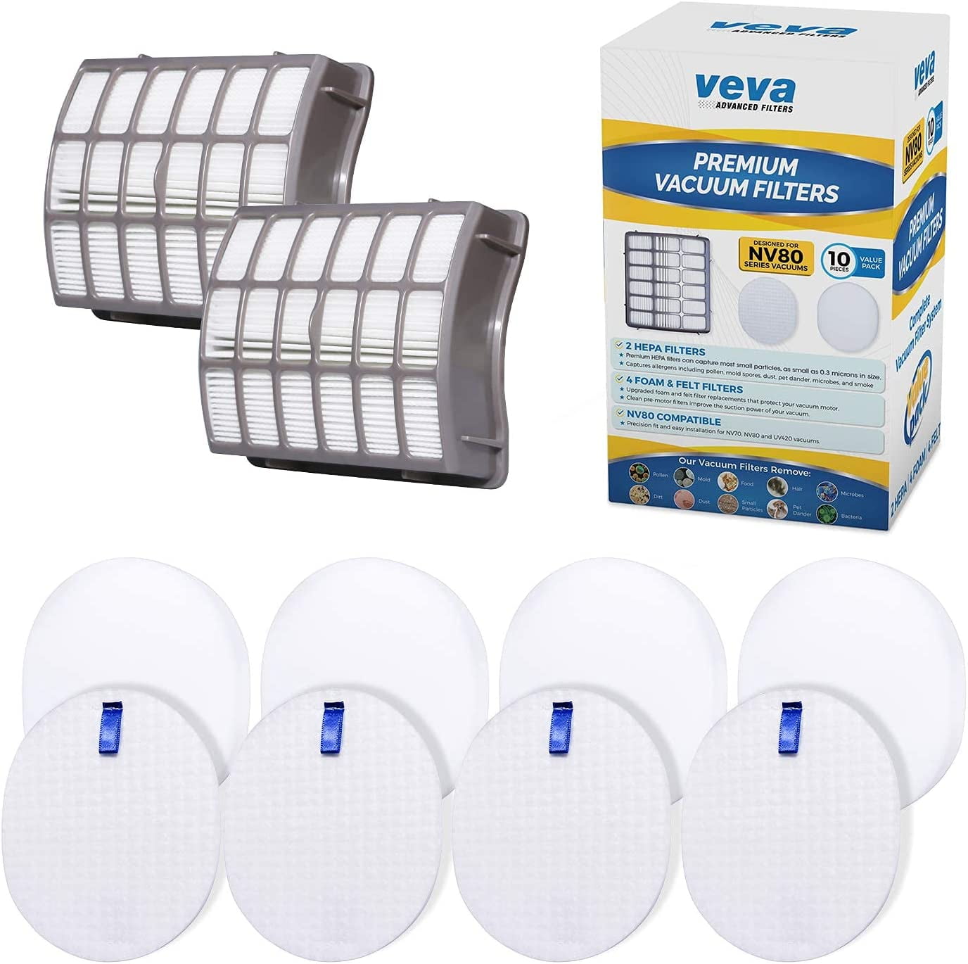VEVA Complete Premium Vacuum Filter Set Including 2 HEPA, 4 Foam, 4 ...