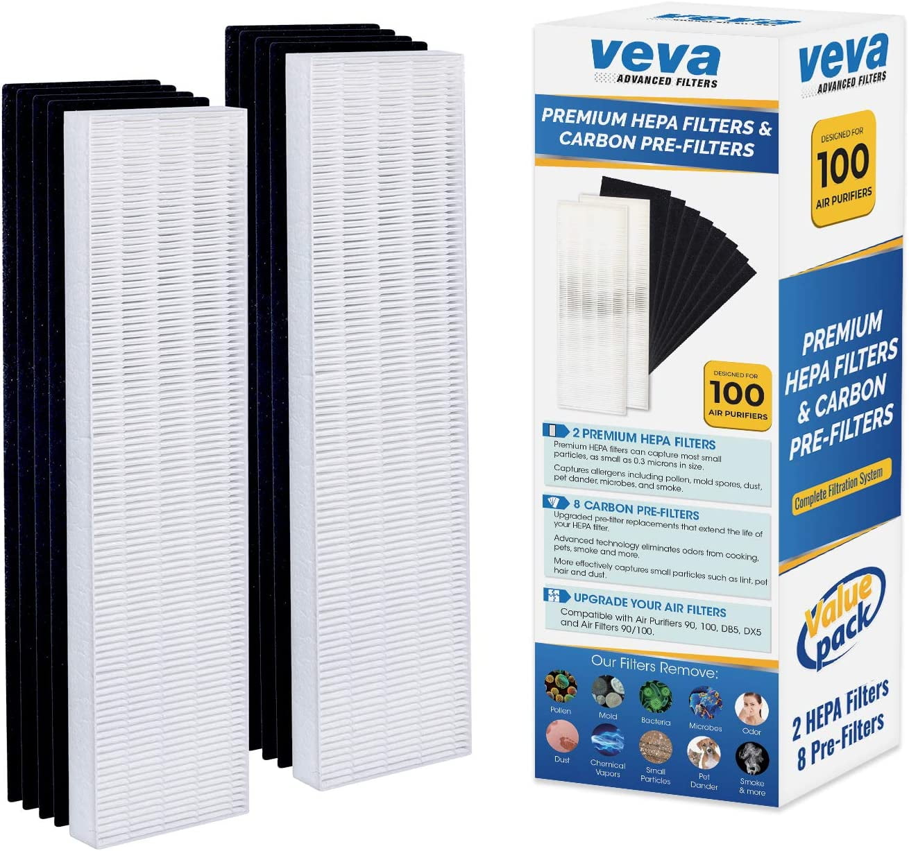 VEVA Premium 2 HEPA Filter with 8Activated Carbon PreFilters-Fellowes ...